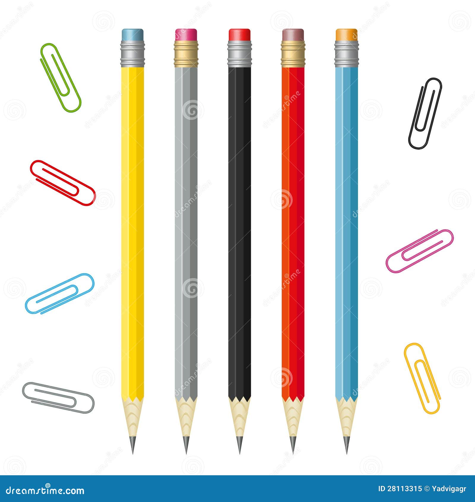 Set of Colorful Pencils and Paperclips Stock Vector - Illustration of ...