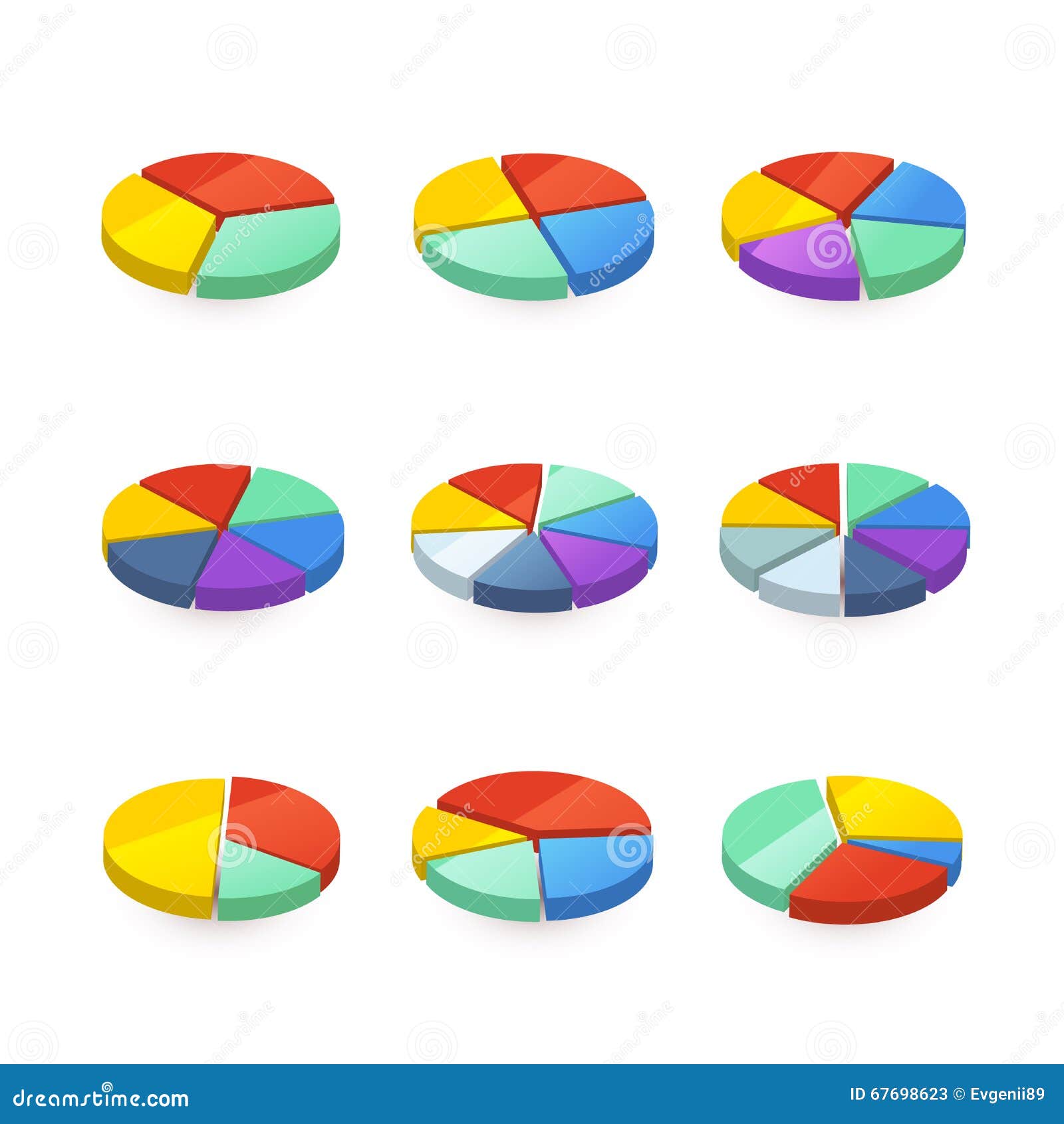 Set of Colorful Pie Diagrams on White Stock Illustration - Illustration ...