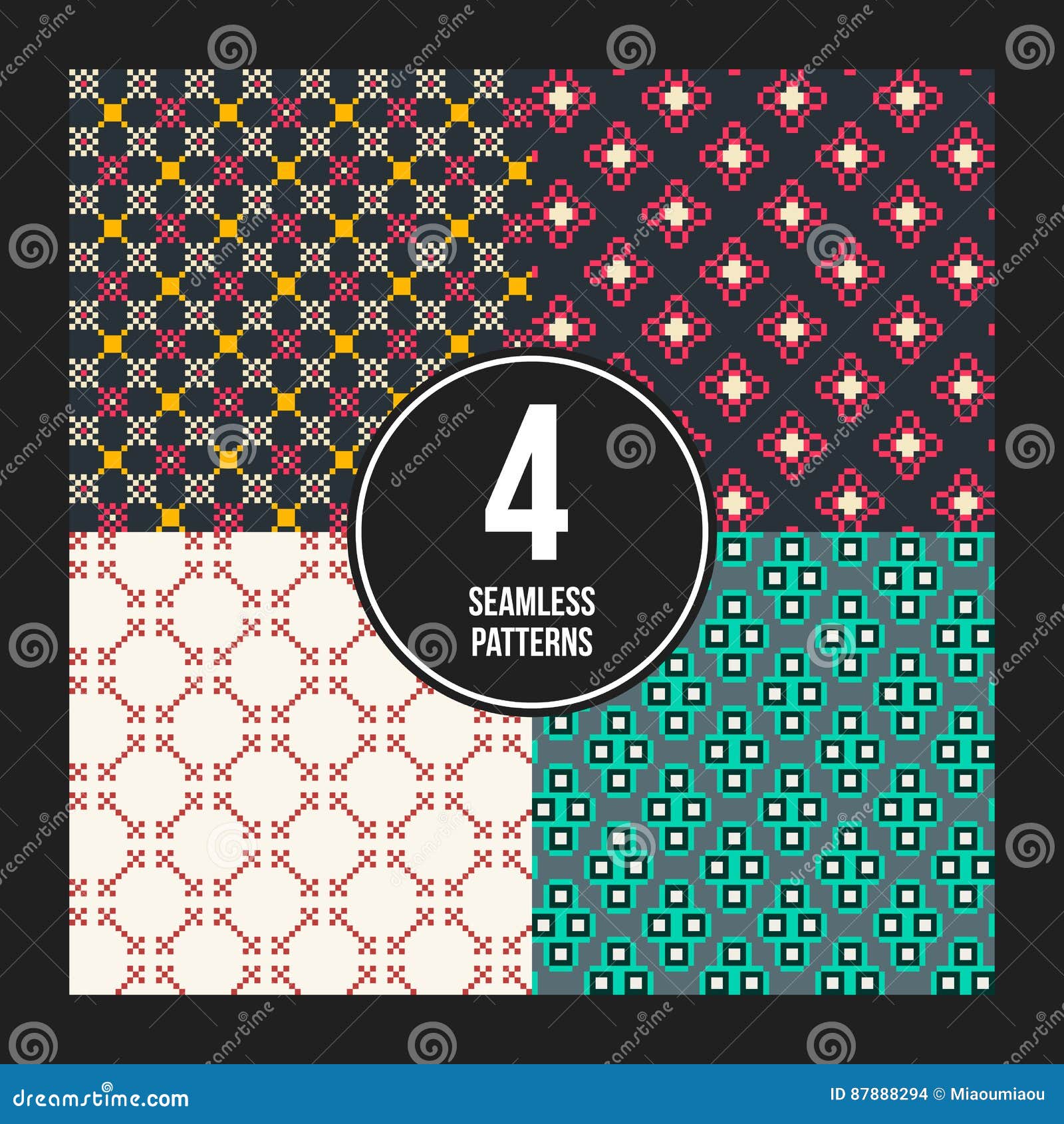 Set of 4 Colorful Pixelated Patterns Stock Vector - Illustration of ...