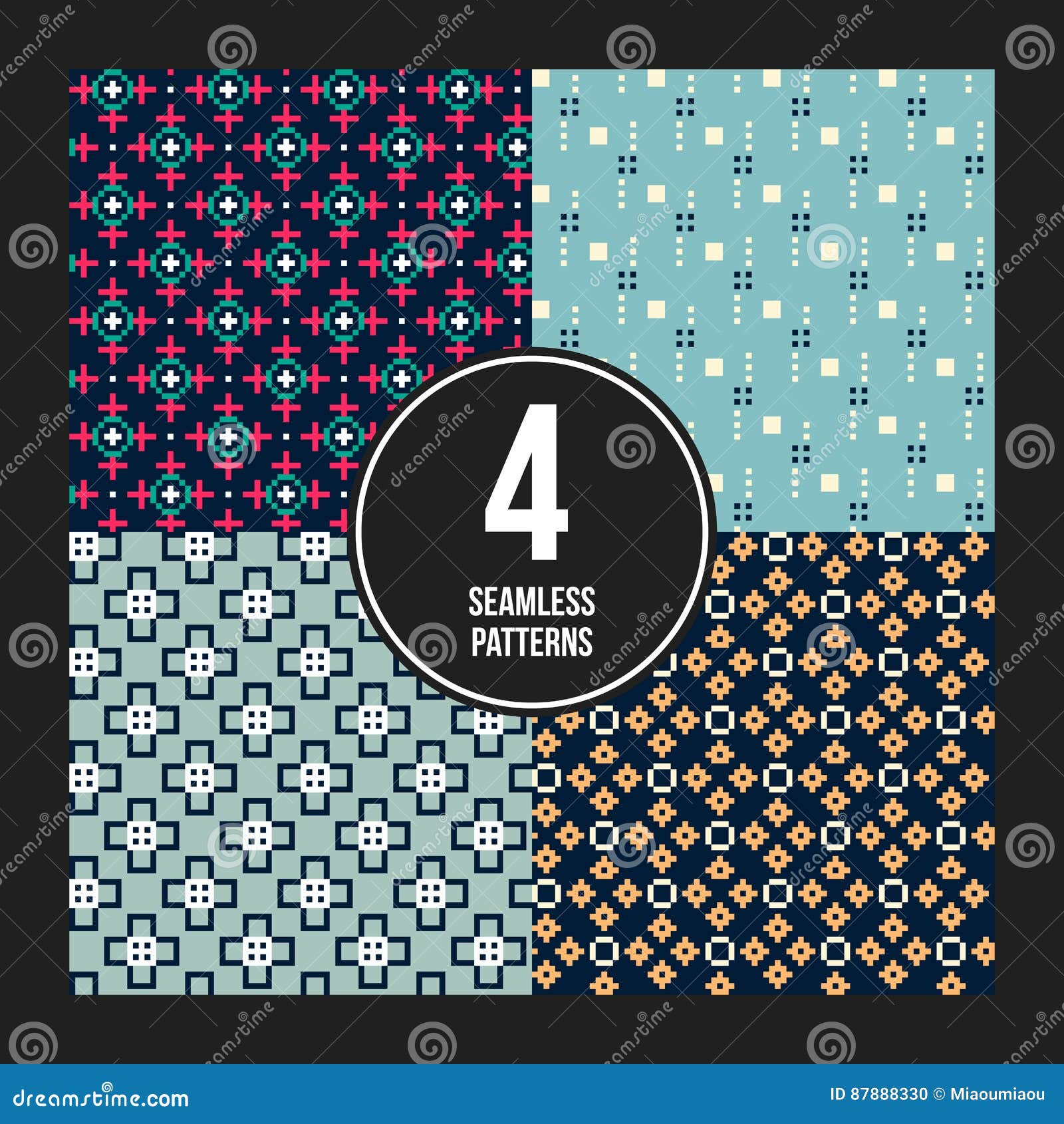 Set of 4 Colorful Pixelated Patterns Stock Vector - Illustration of ...