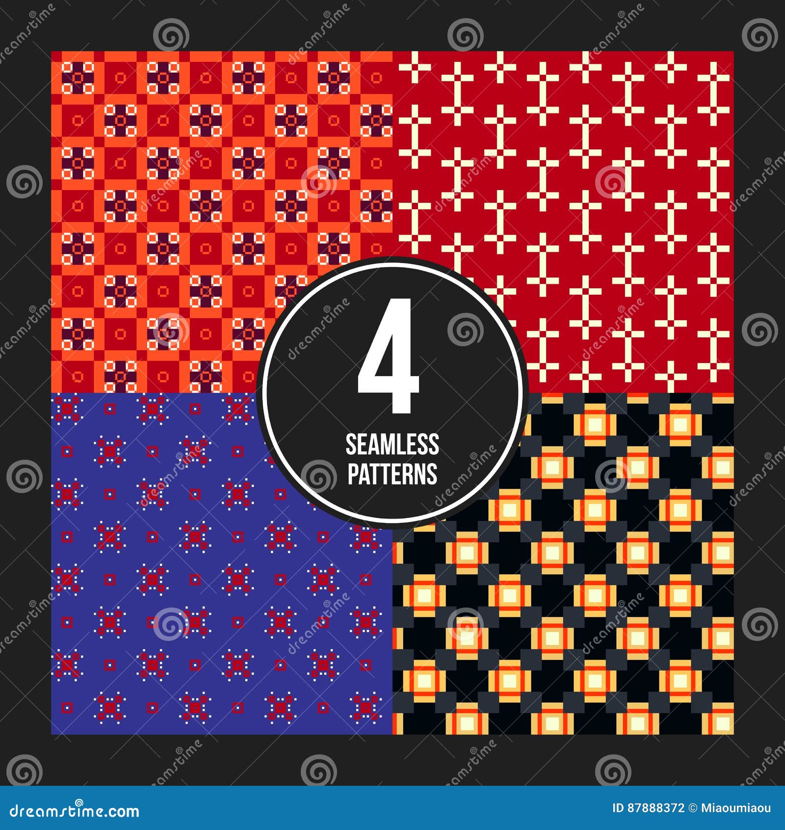 Set of 4 Colorful Pixelated Patterns Stock Vector - Illustration of ...