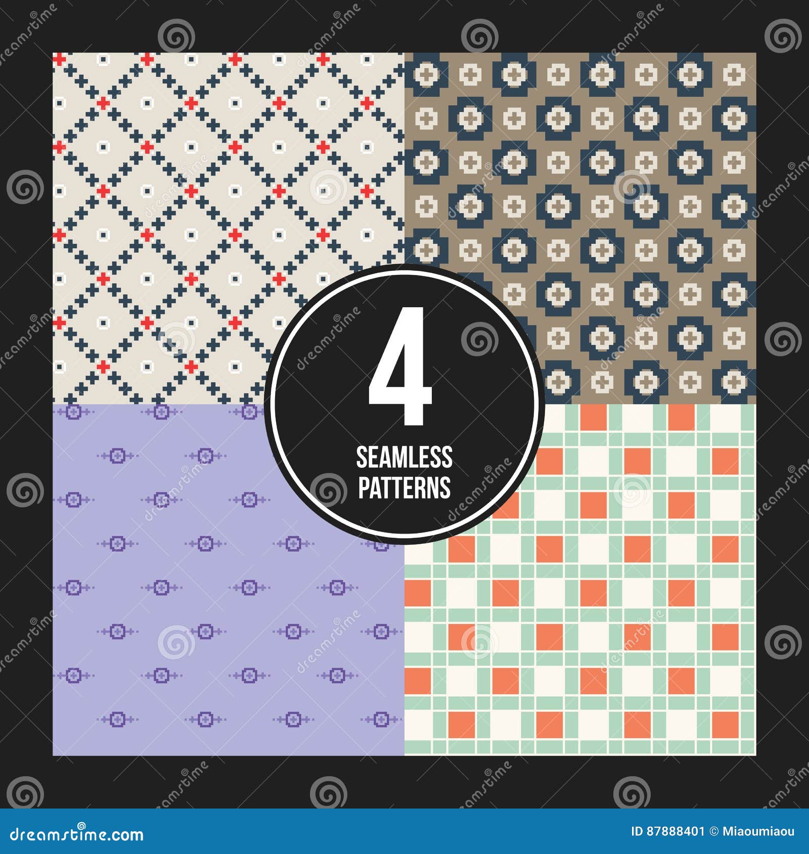 Set of 4 Colorful Pixelated Patterns Stock Vector - Illustration of ...