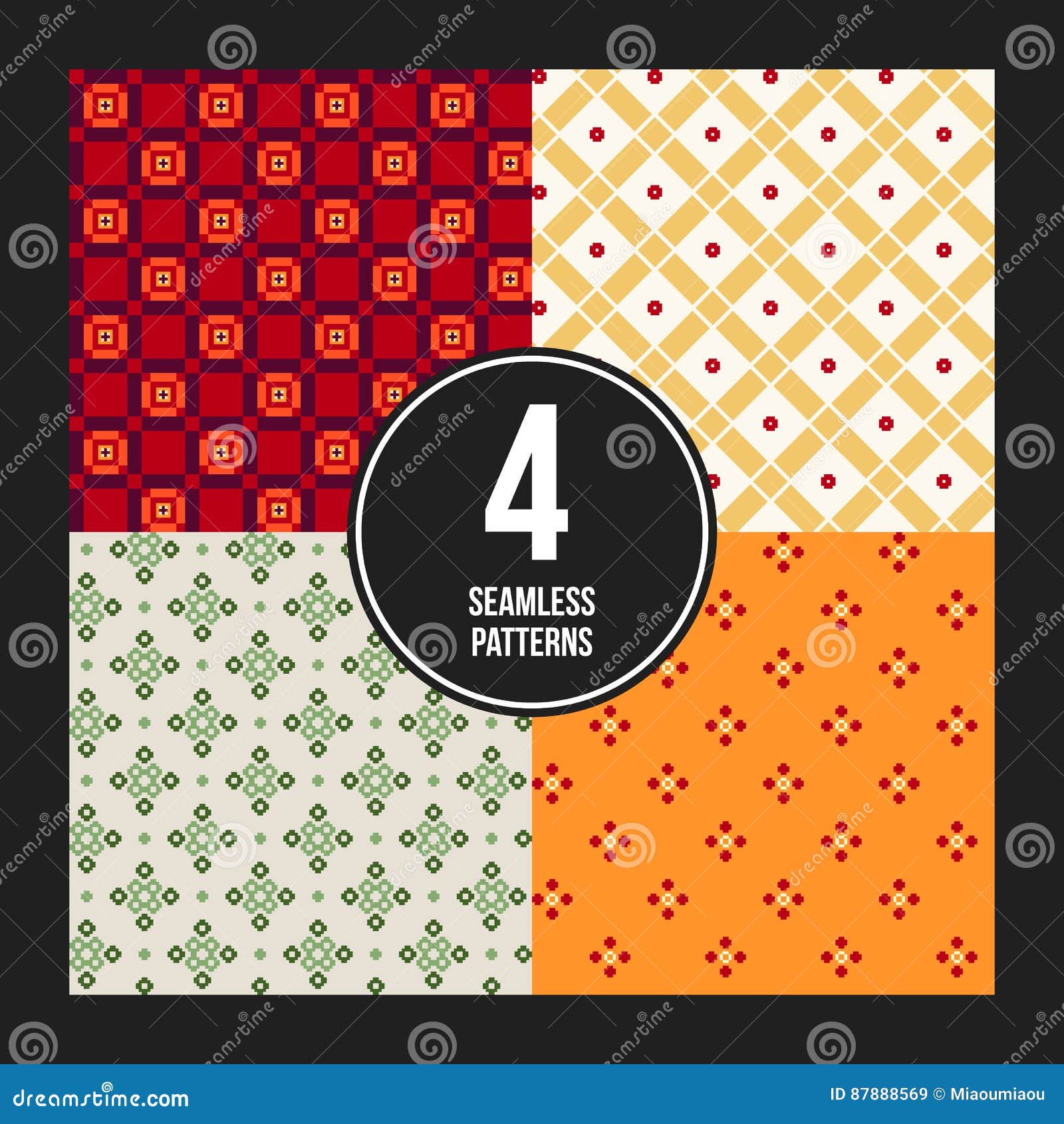 Set of 4 Colorful Pixelated Patterns Stock Vector - Illustration of ...