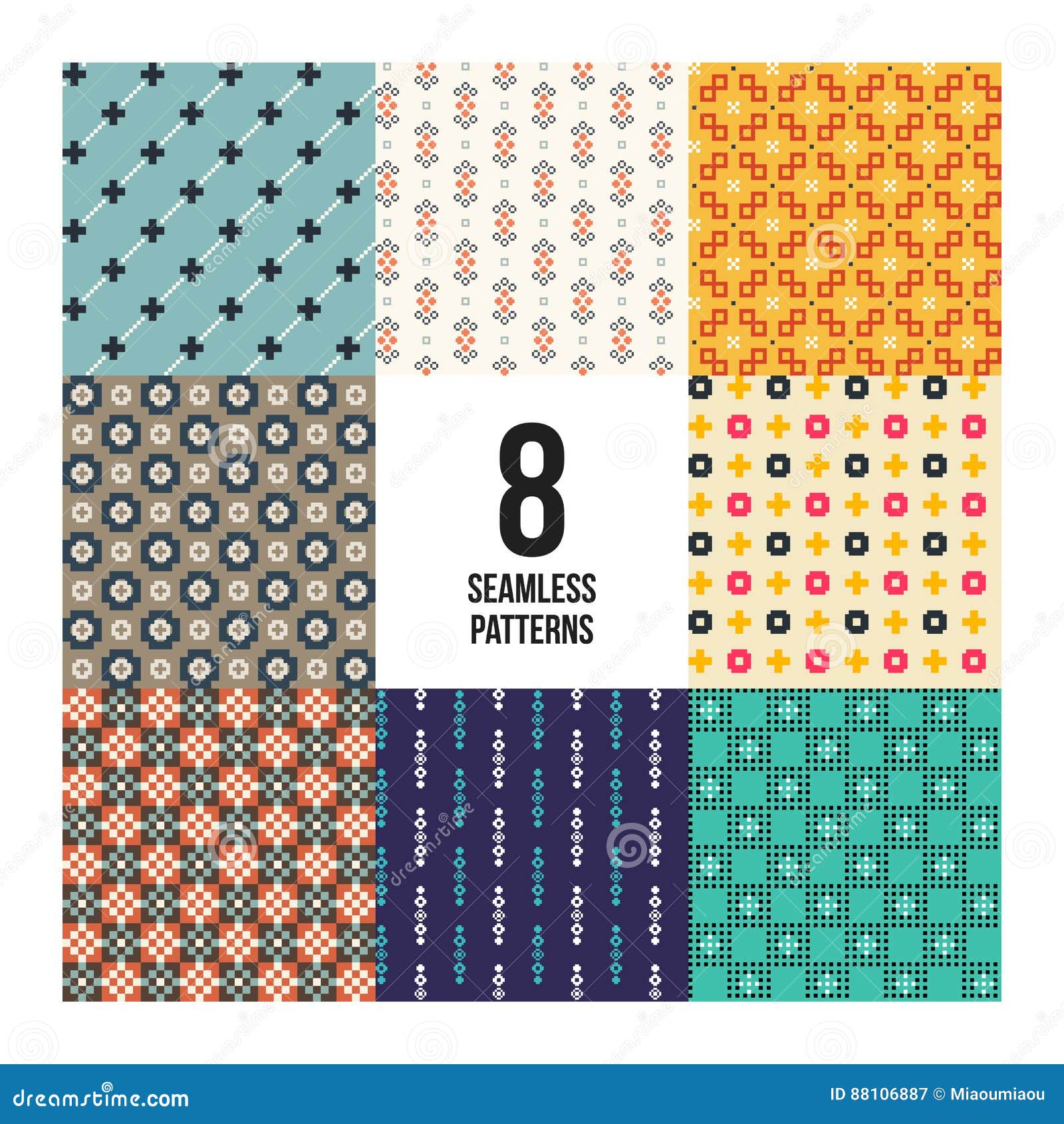 Set of 8 Colorful Pixelated Patterns Stock Vector - Illustration of ...