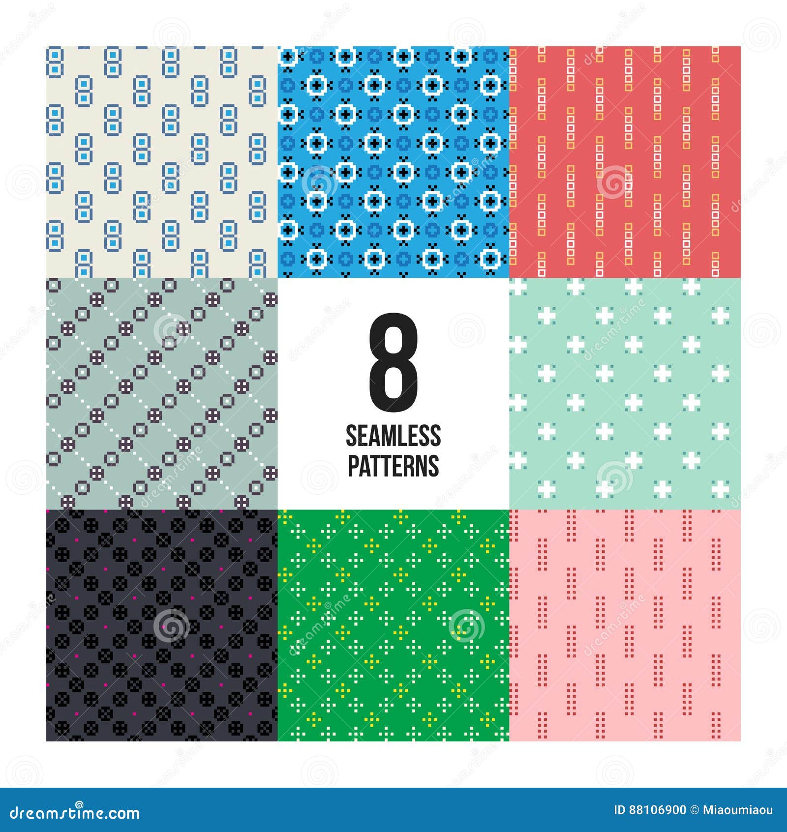 Set of 8 Colorful Pixelated Patterns Stock Vector - Illustration of ...