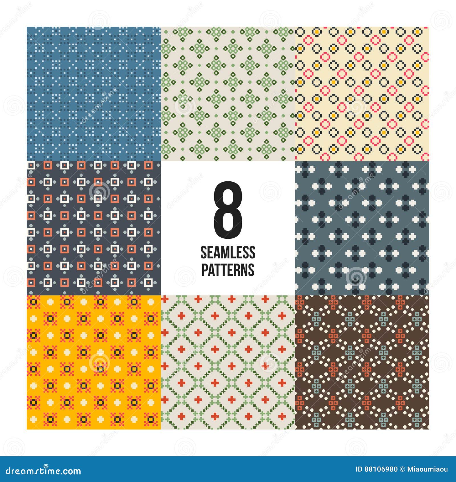 Set of 8 Colorful Pixelated Patterns Stock Vector - Illustration of ...