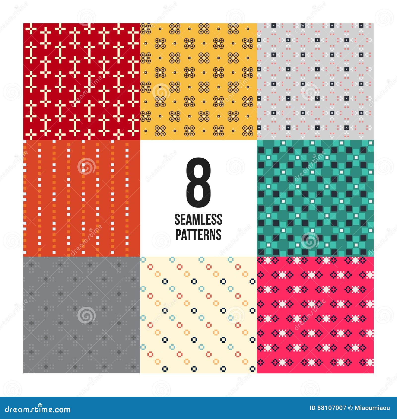 Set of 8 Colorful Pixelated Patterns Stock Vector - Illustration of ...