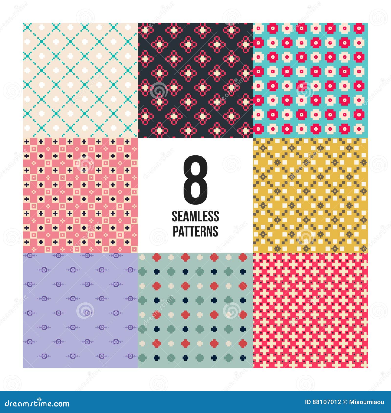 Set of 8 Colorful Pixelated Patterns Stock Vector - Illustration of ...