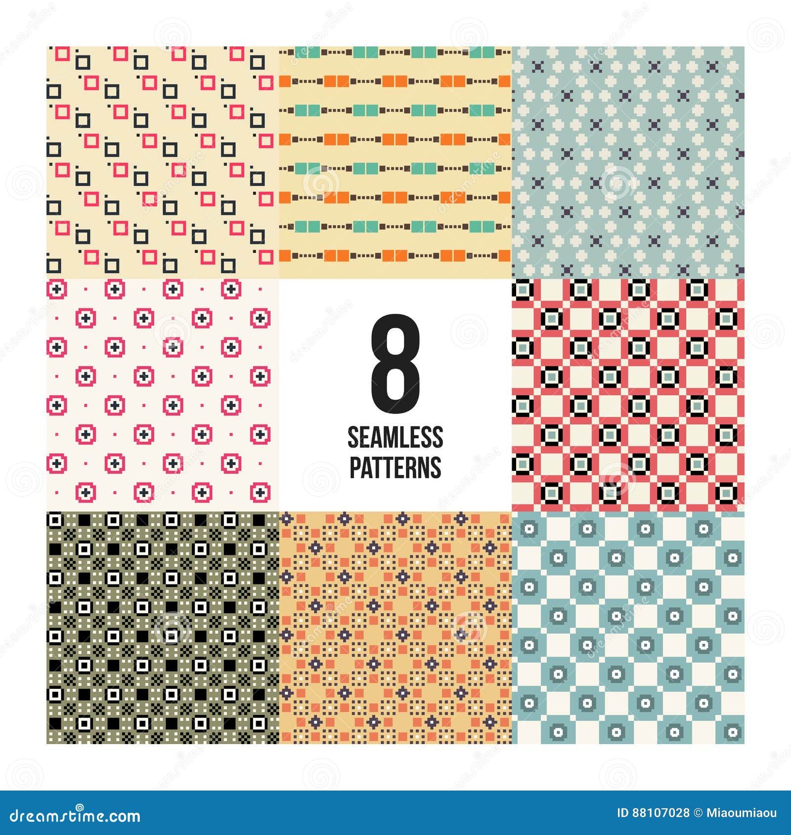 Set of 8 Colorful Pixelated Patterns Stock Vector - Illustration of ...