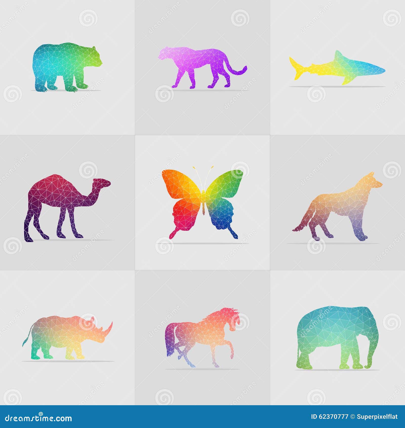 Set of Colorful Polygon Animal Illustration Stock Vector - Illustration ...