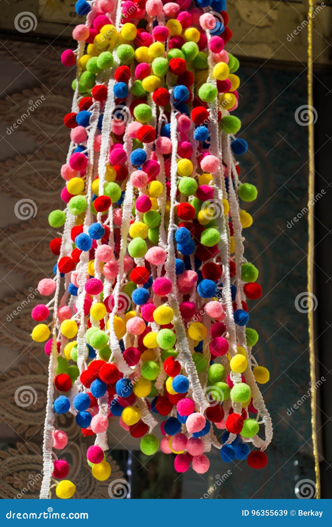 Set of Colorful Pompoms in the Bazaar Stock Image - Image of decorative ...