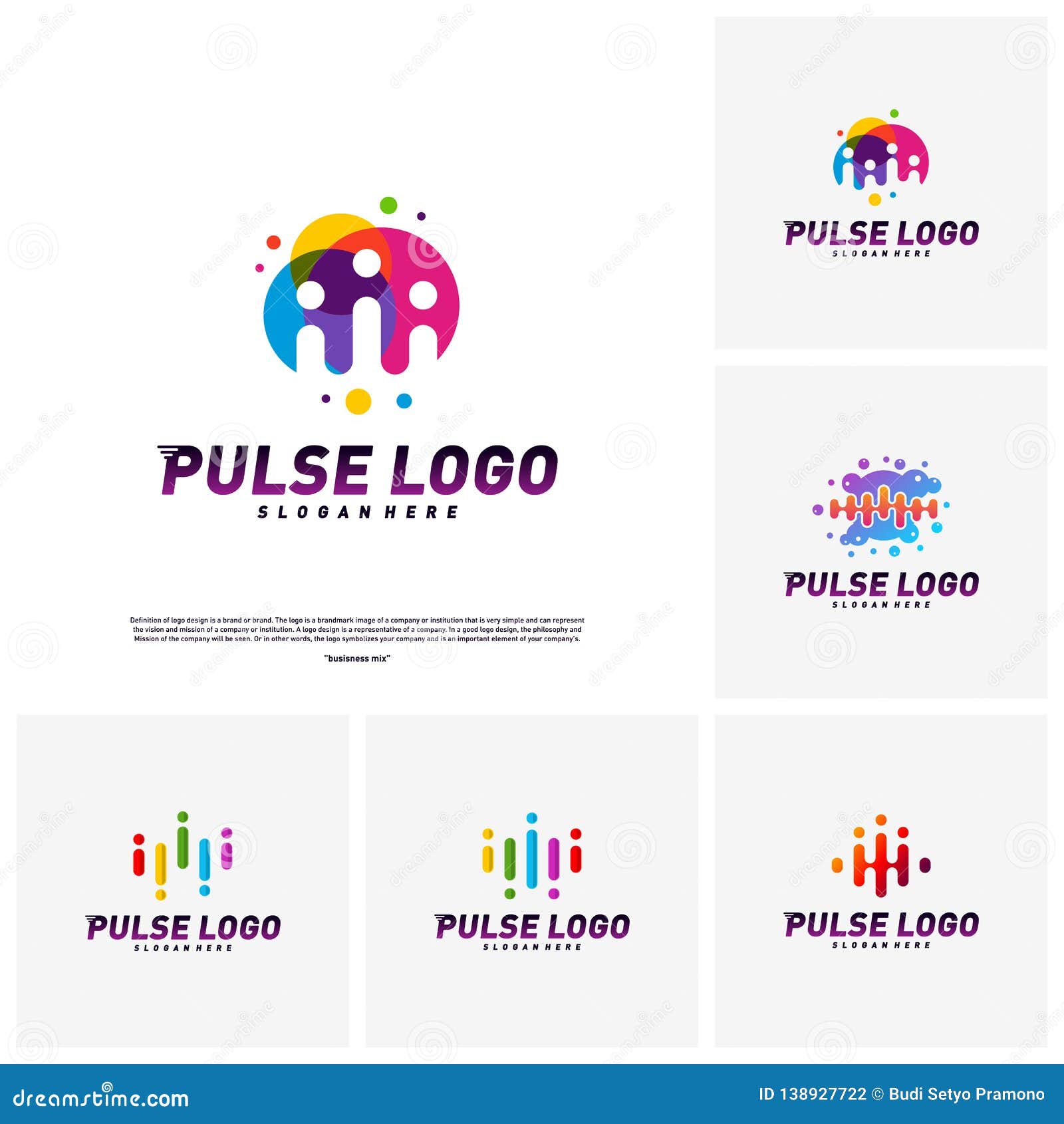 Set of Colorful Pulse Logo Design Concept Vector. People Beat Logo ...