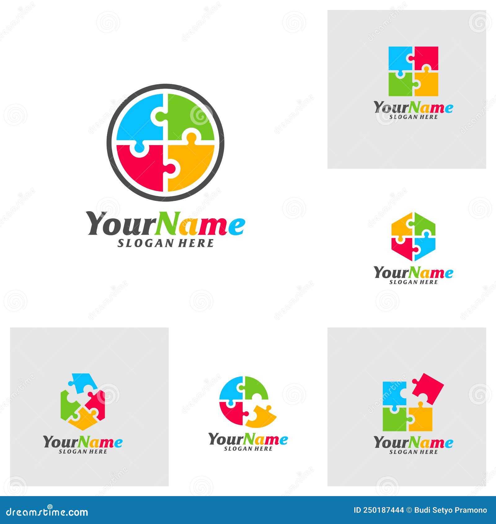 Set of Colorful Puzzle Logo Design Template. Puzzle Logo Concept Vector ...