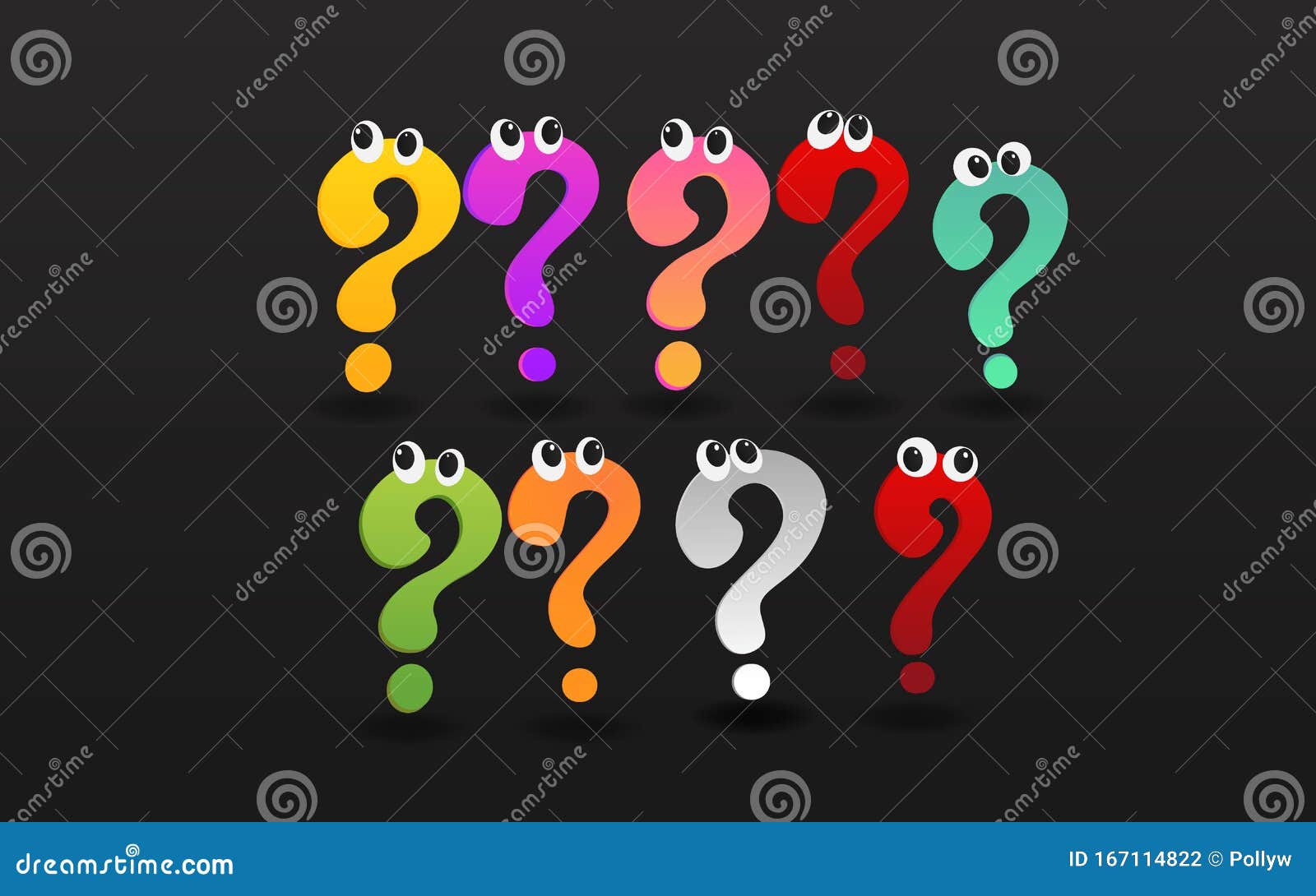 Set of Colorful Question Signs with Eyes Stock Vector - Illustration of ...