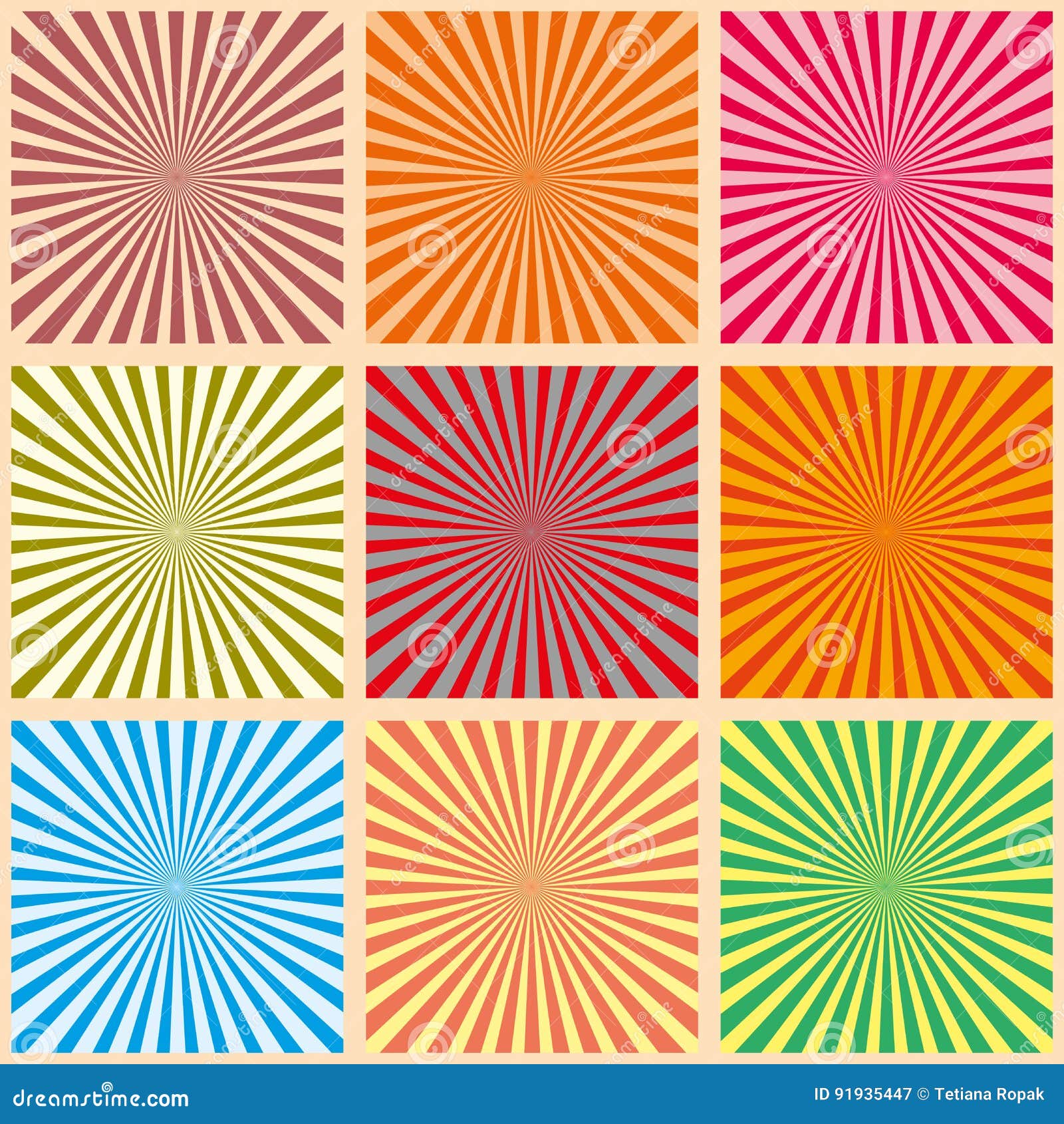 Set of Colorful Rays. Vector Illustration. Retro Sunburst Background ...