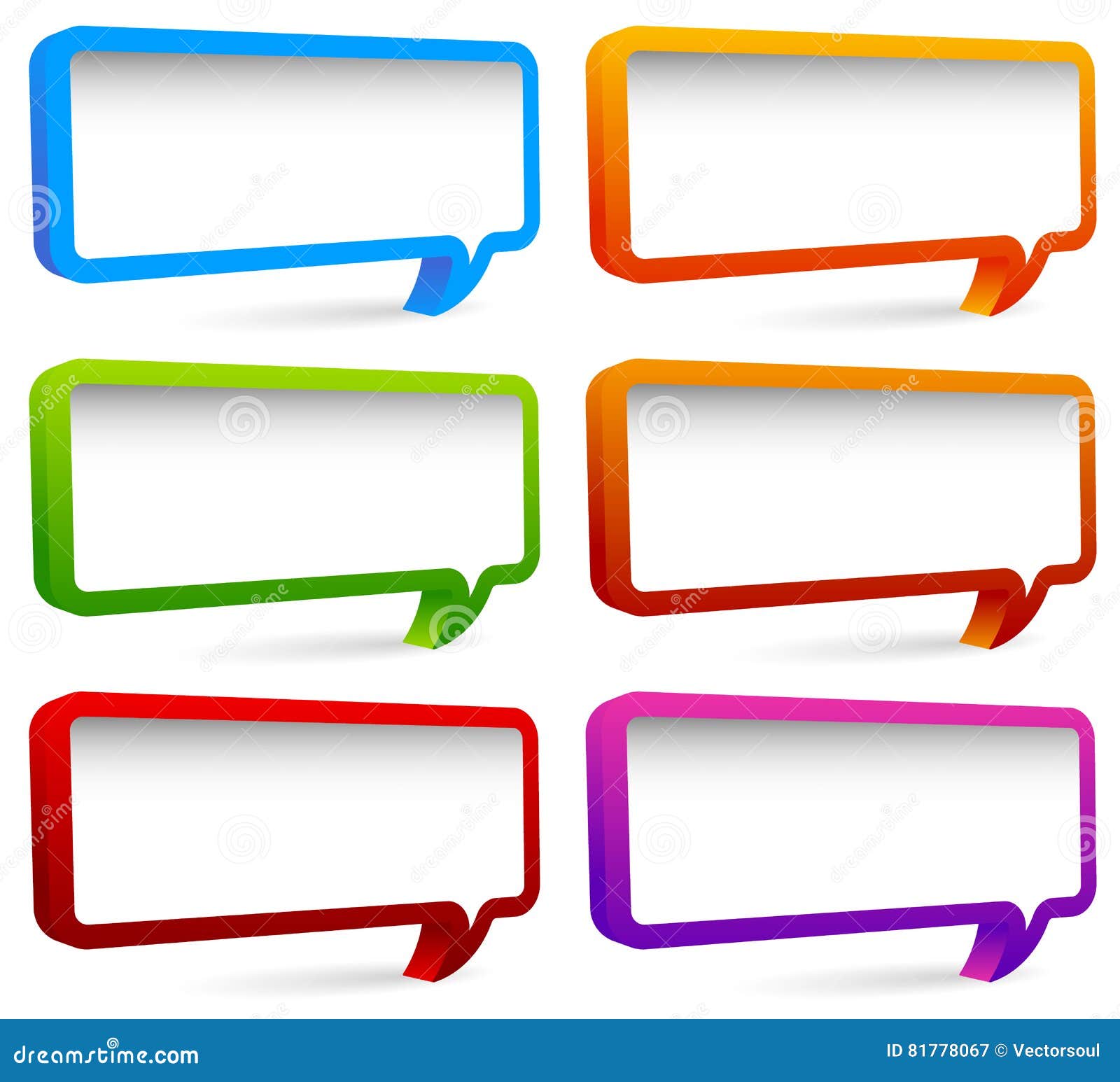 Set of Colorful Rectangular Speech Bubbles with Empty Space Stock Vector - Illustration of long ...