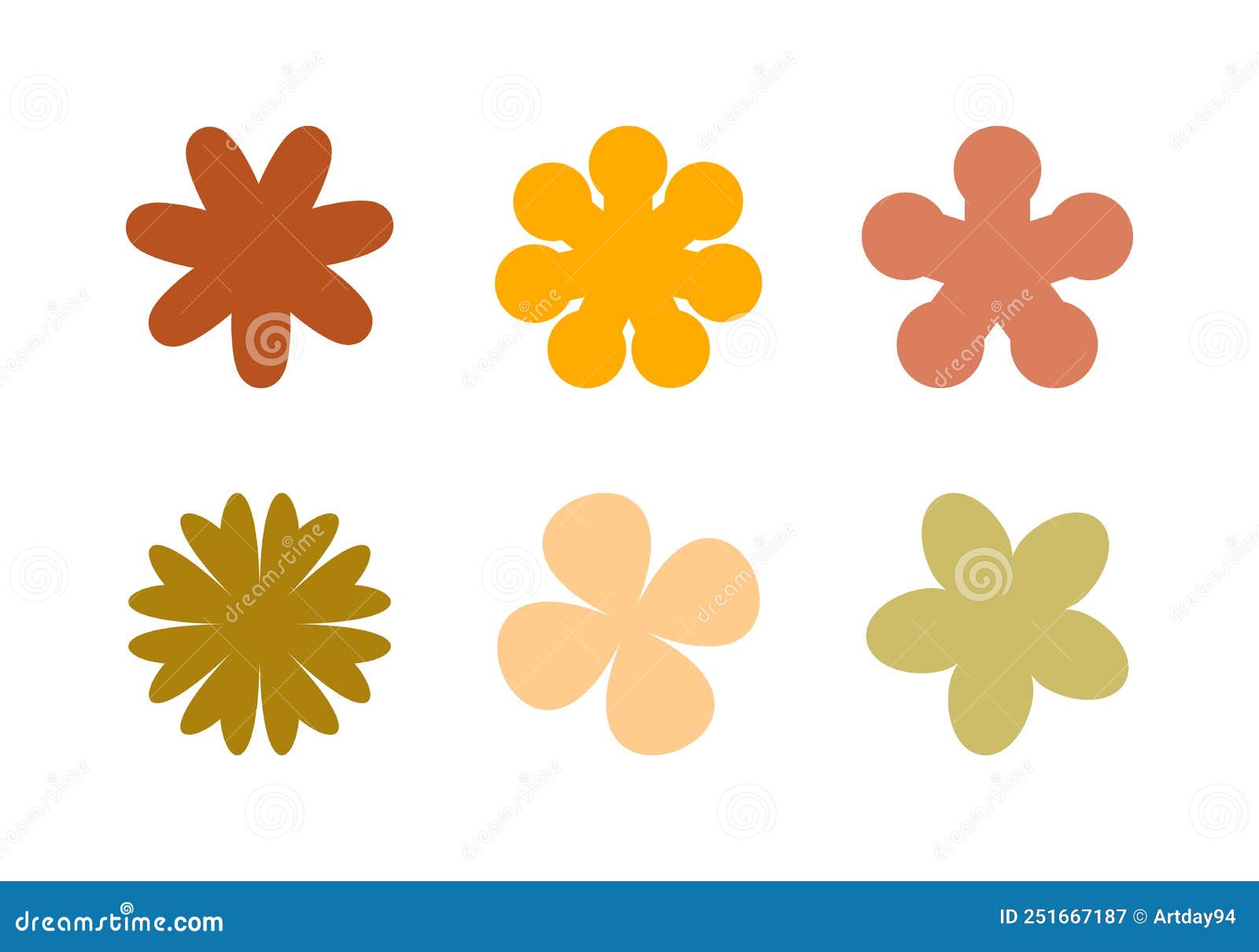 Set of Colorful Retro Flowers. Vector Illustration Stock Illustration ...