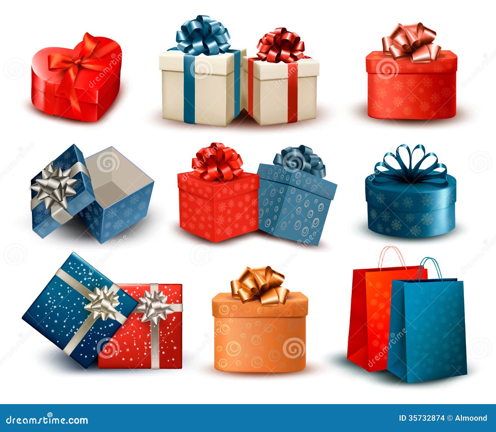 Set of Colorful Retro Gift Boxes with Bows and Rib Stock Vector ...