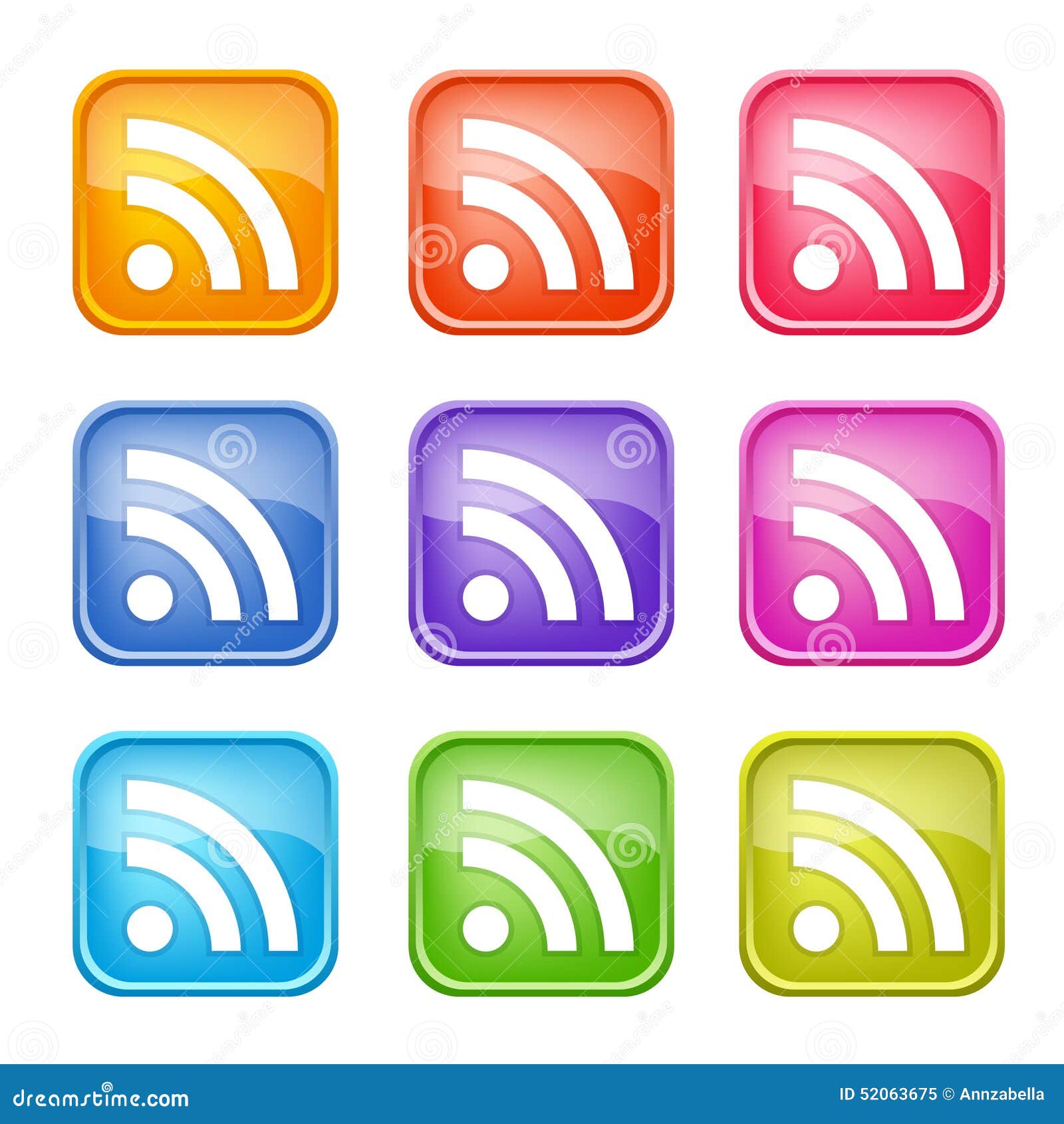 Set of colorful RSS icons stock vector. Illustration of feed - 52063675
