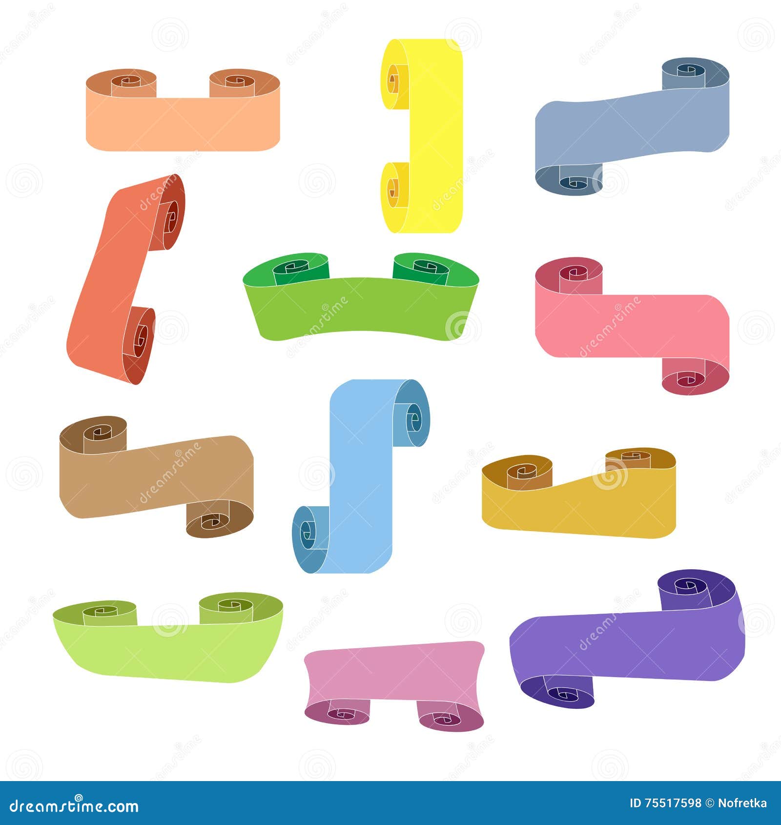 Set of Colorful Scrolls Different Forms Isolated on White. Stock Vector ...