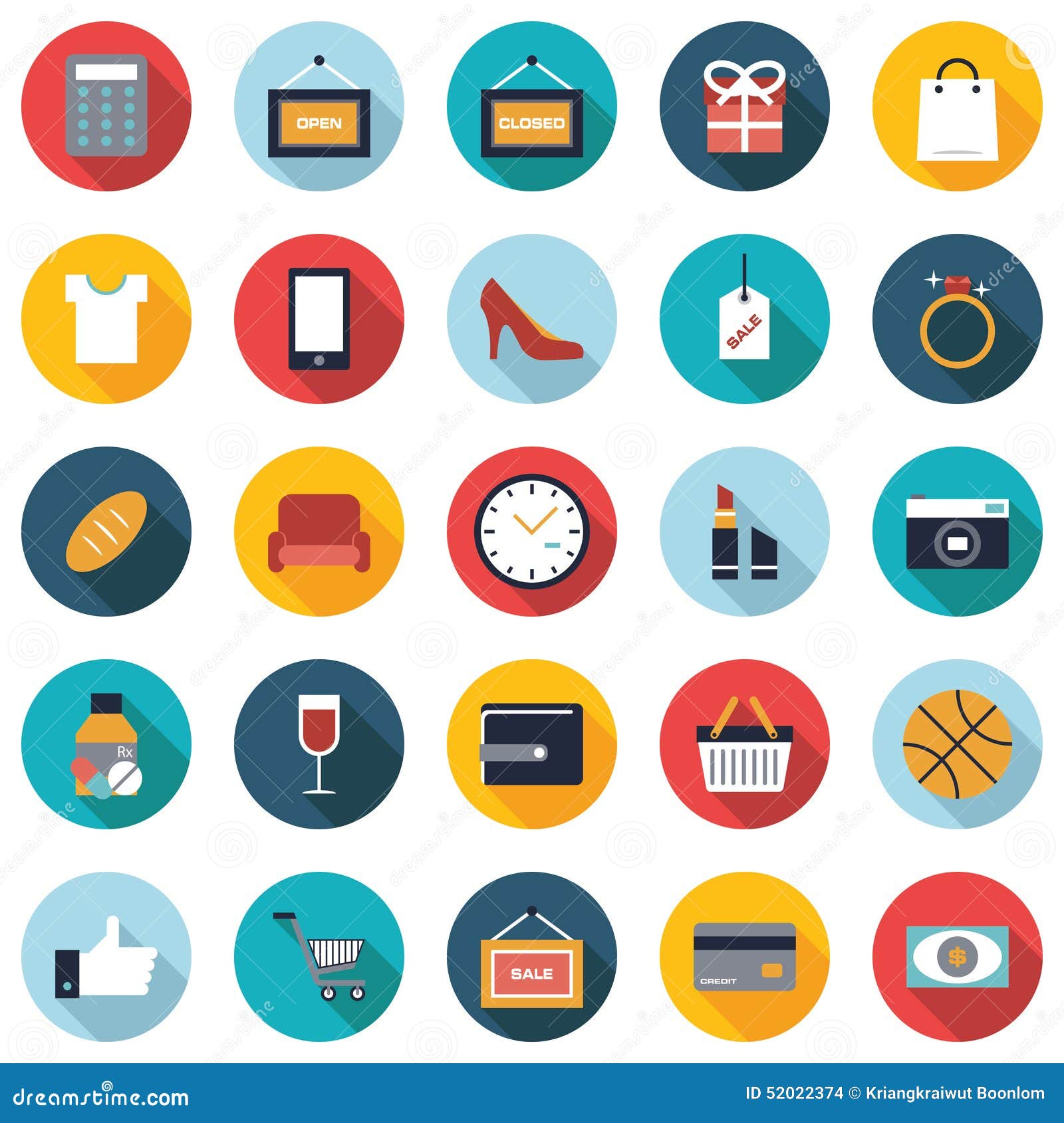 Set of 25 Colorful Shopping Flat Icons. Stock Vector - Illustration of ...