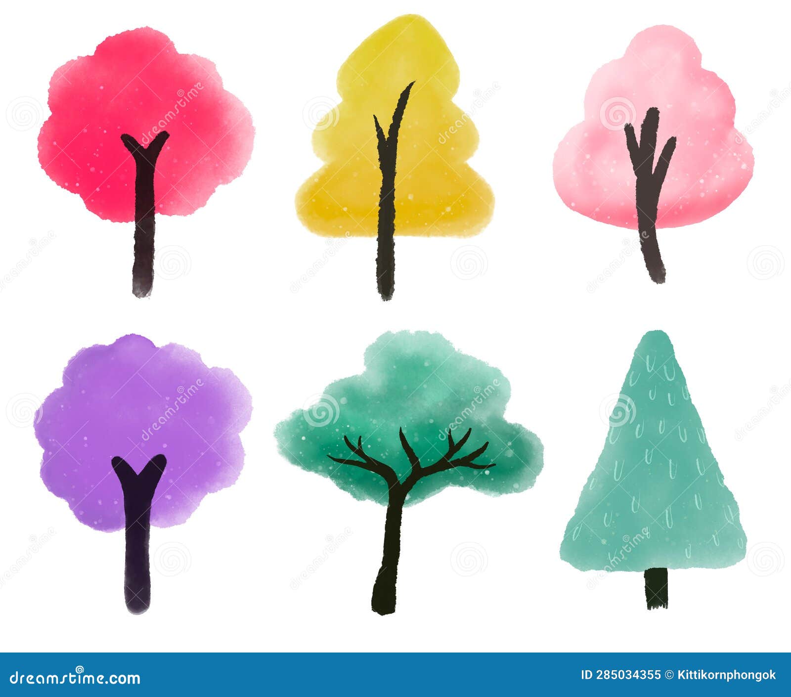 Watercolor Stylized Fir-tree In Cartoon Style. Stock Photo ...