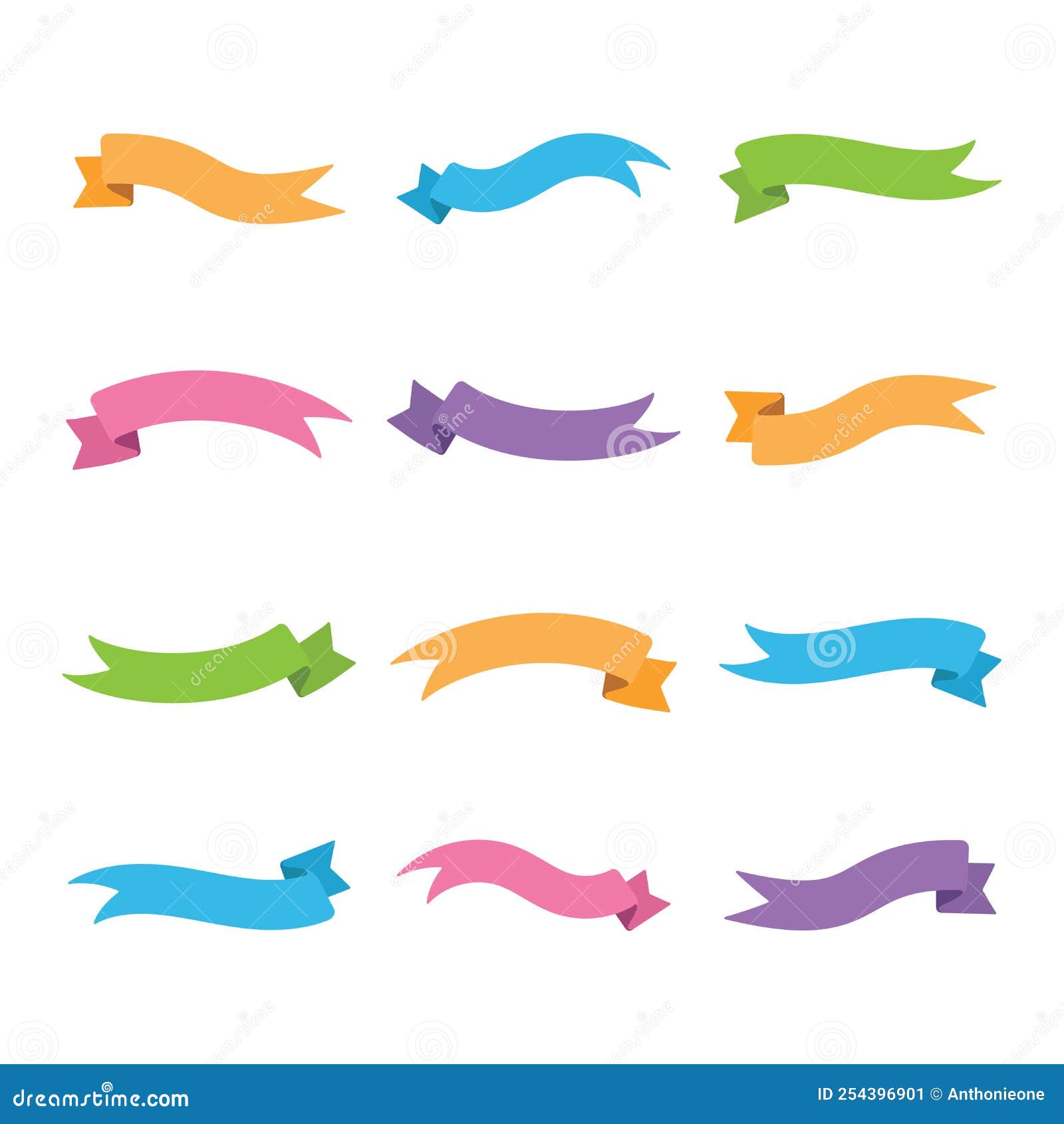Set of Colorful Simple Ribbon Waving Isolated Vector Illustration Stock ...