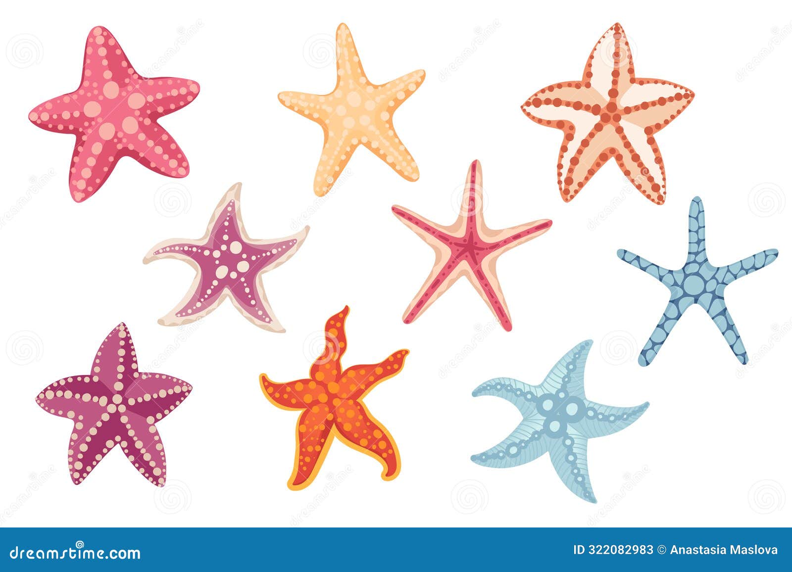 Set of Colorful Simple Starfish Vector Illustration Isolated on White ...
