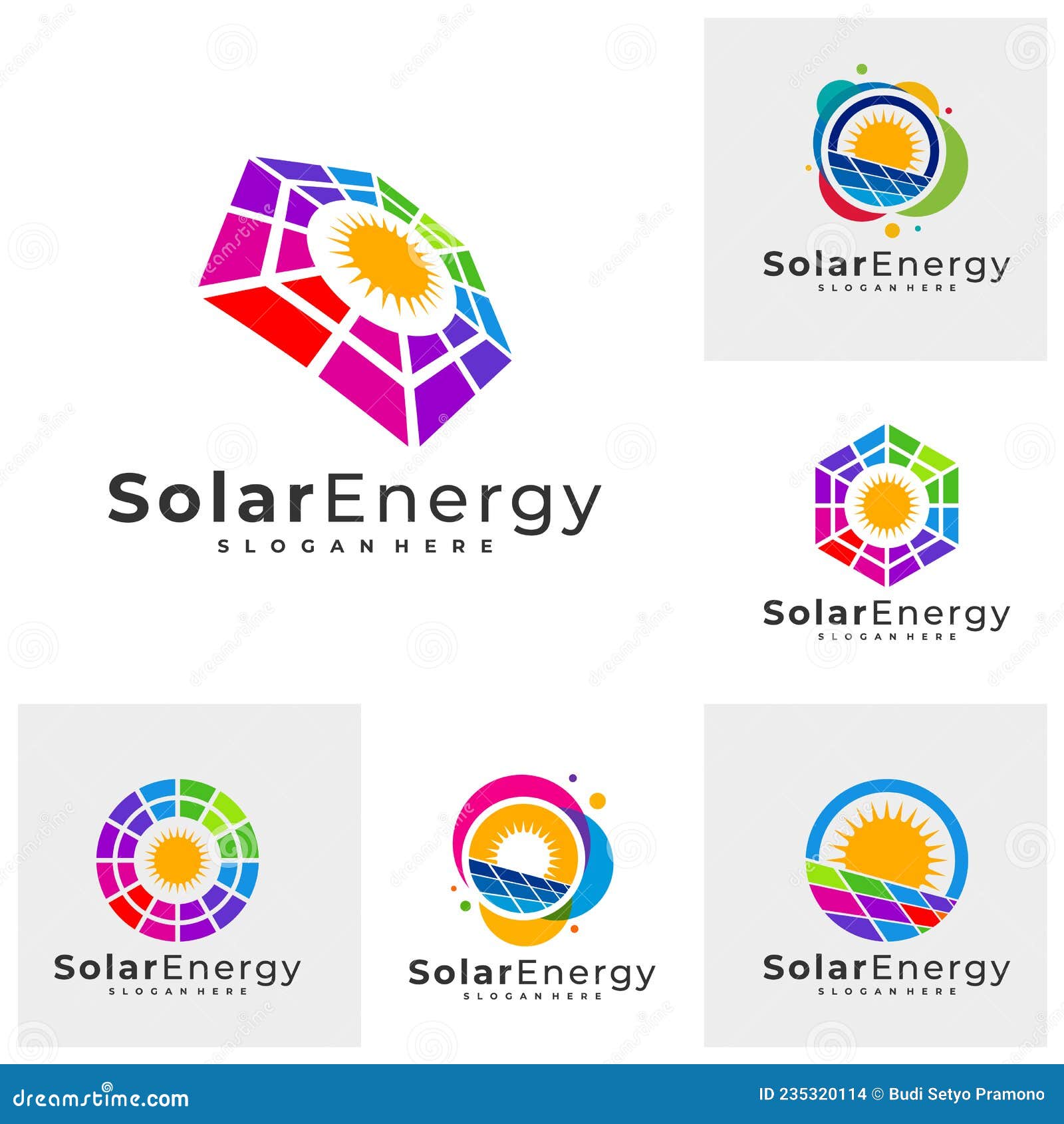 Set of Colorful Solar Logo Vector Template, Creative Solar Panel Energy ...