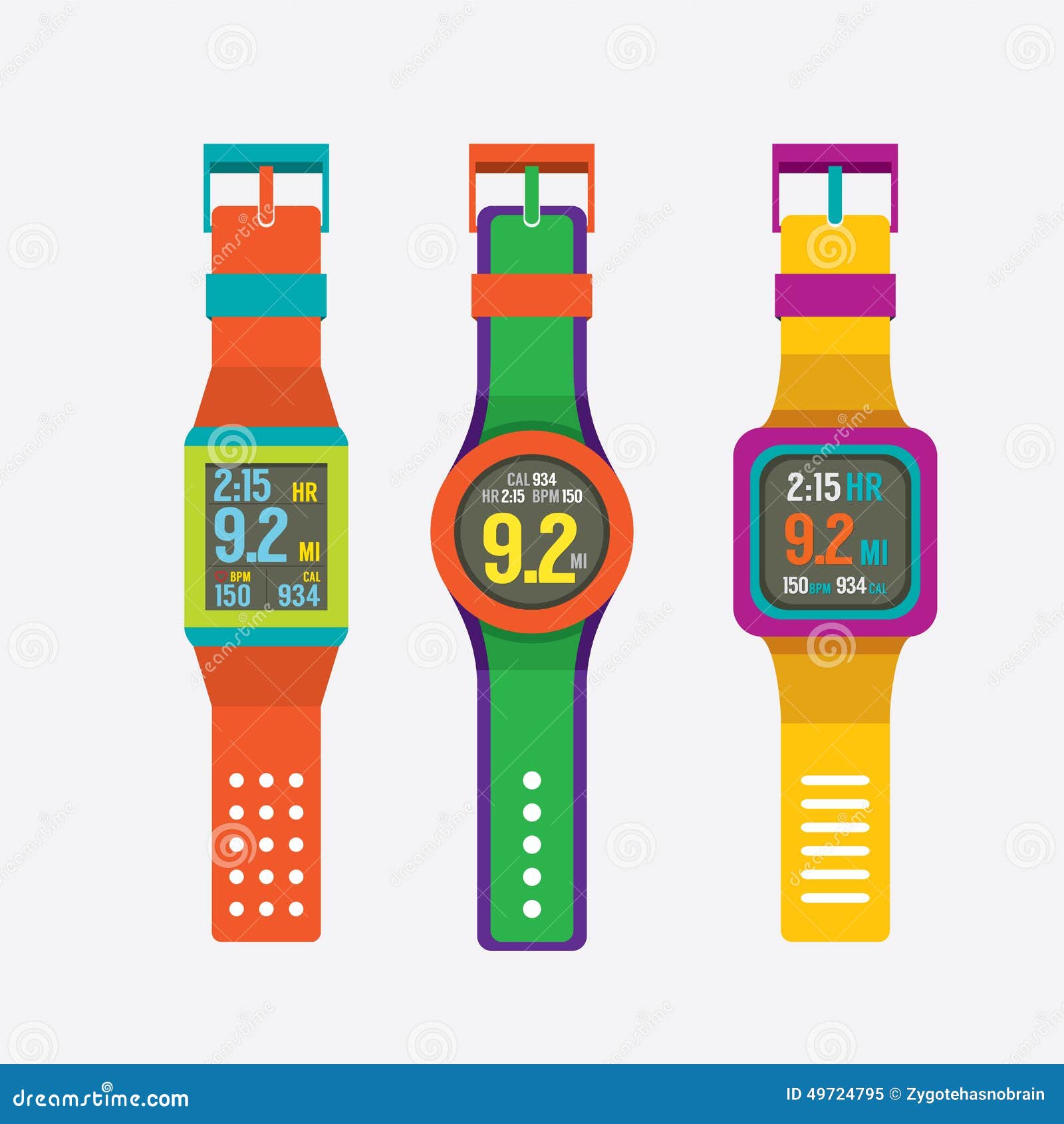Set of Colorful Sport Watches Stock Vector - Illustration of running ...