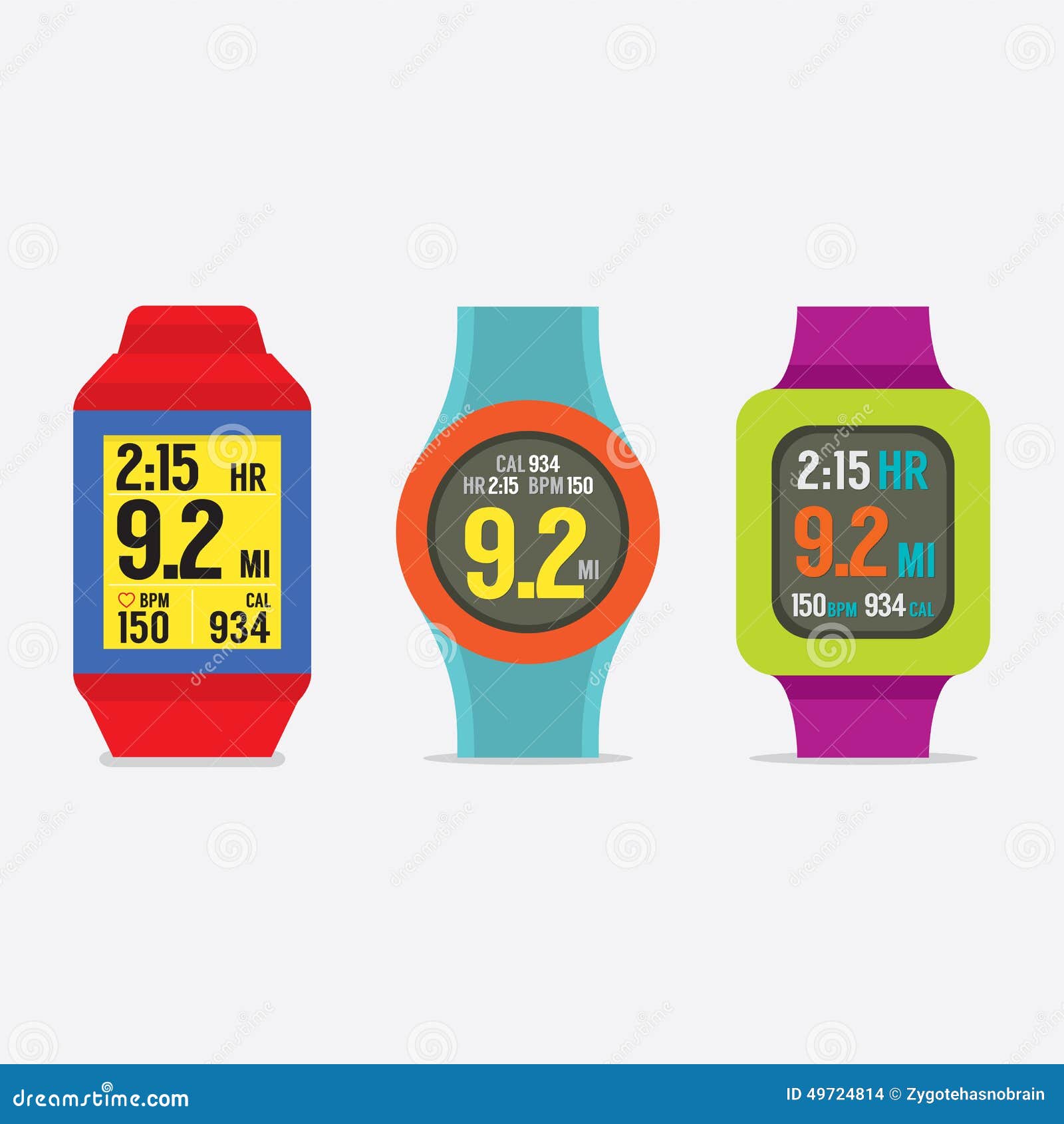 Set of Colorful Sport Watches Stock Vector - Illustration of fitness ...