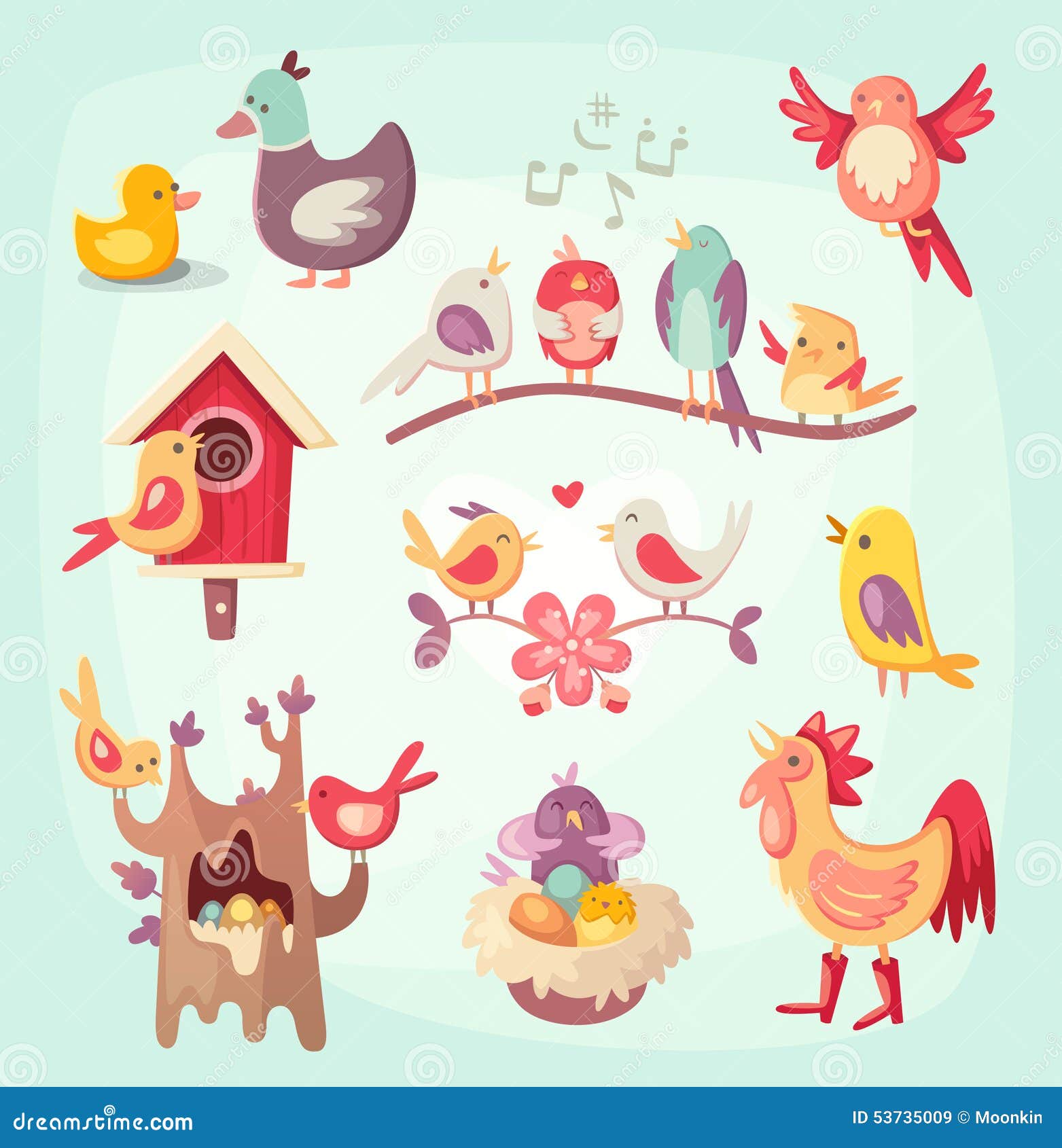 Set of Colorful Spring Birds Stock Vector - Illustration of blossom ...