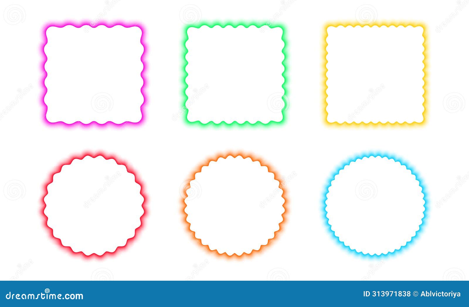 Set of Colorful Square and Round Frames with Wavy Borders. Wiggly ...