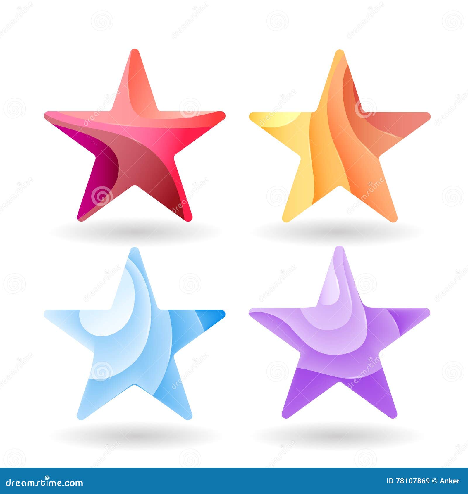 Set of Colorful Stars Stripped Color. Stock Vector - Illustration of ...