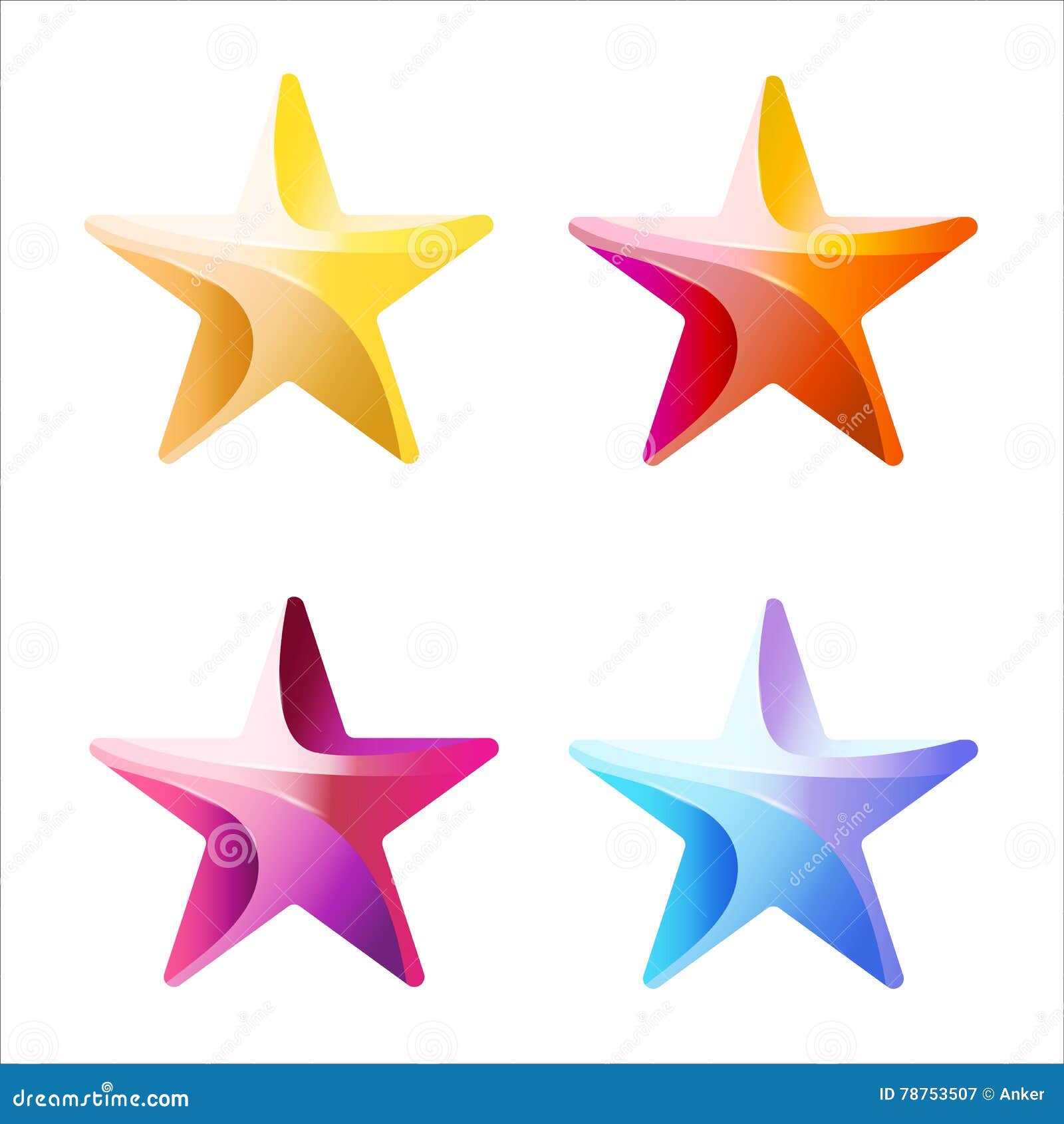 Set of Colorful Stars Stripped Color. Stock Vector - Illustration of ...