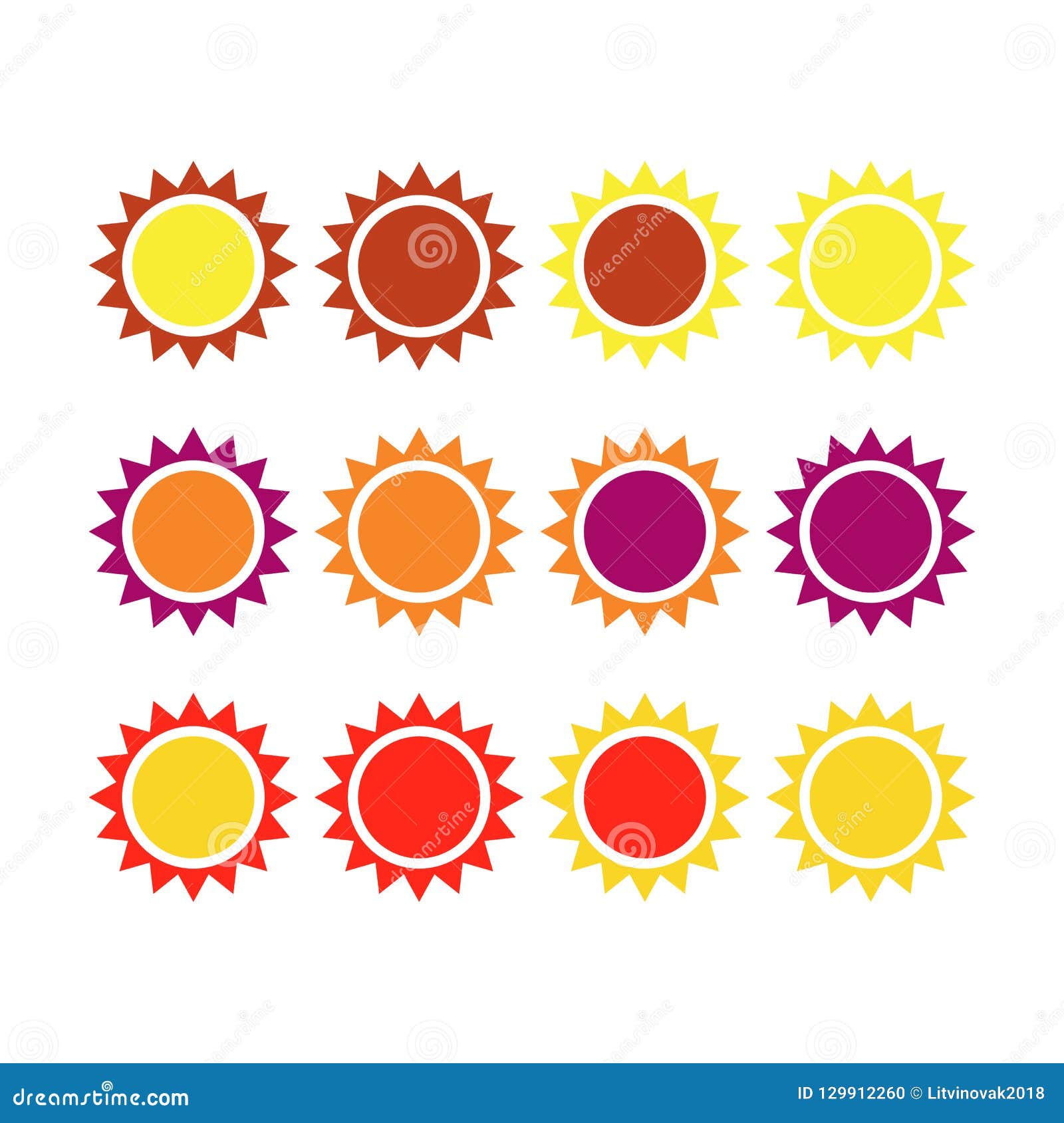 Set of Colorful Suns Isolated on White Background Stock Illustration ...