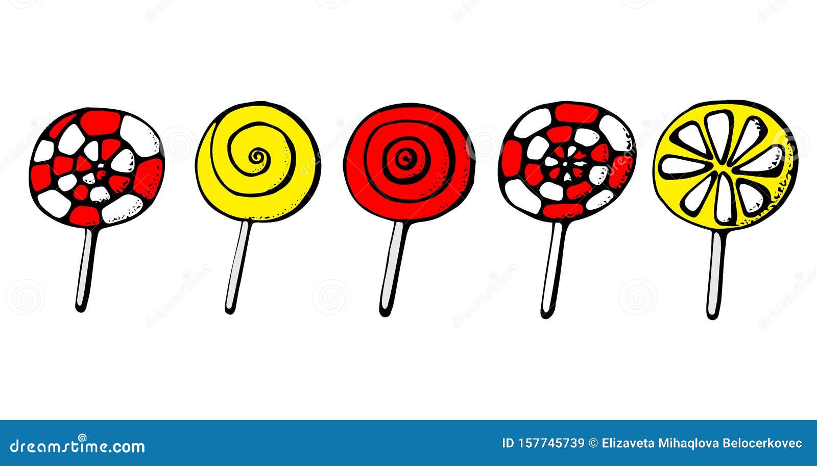 Set Colorful Sweet Lollipops Round Candies On Stick Vector
