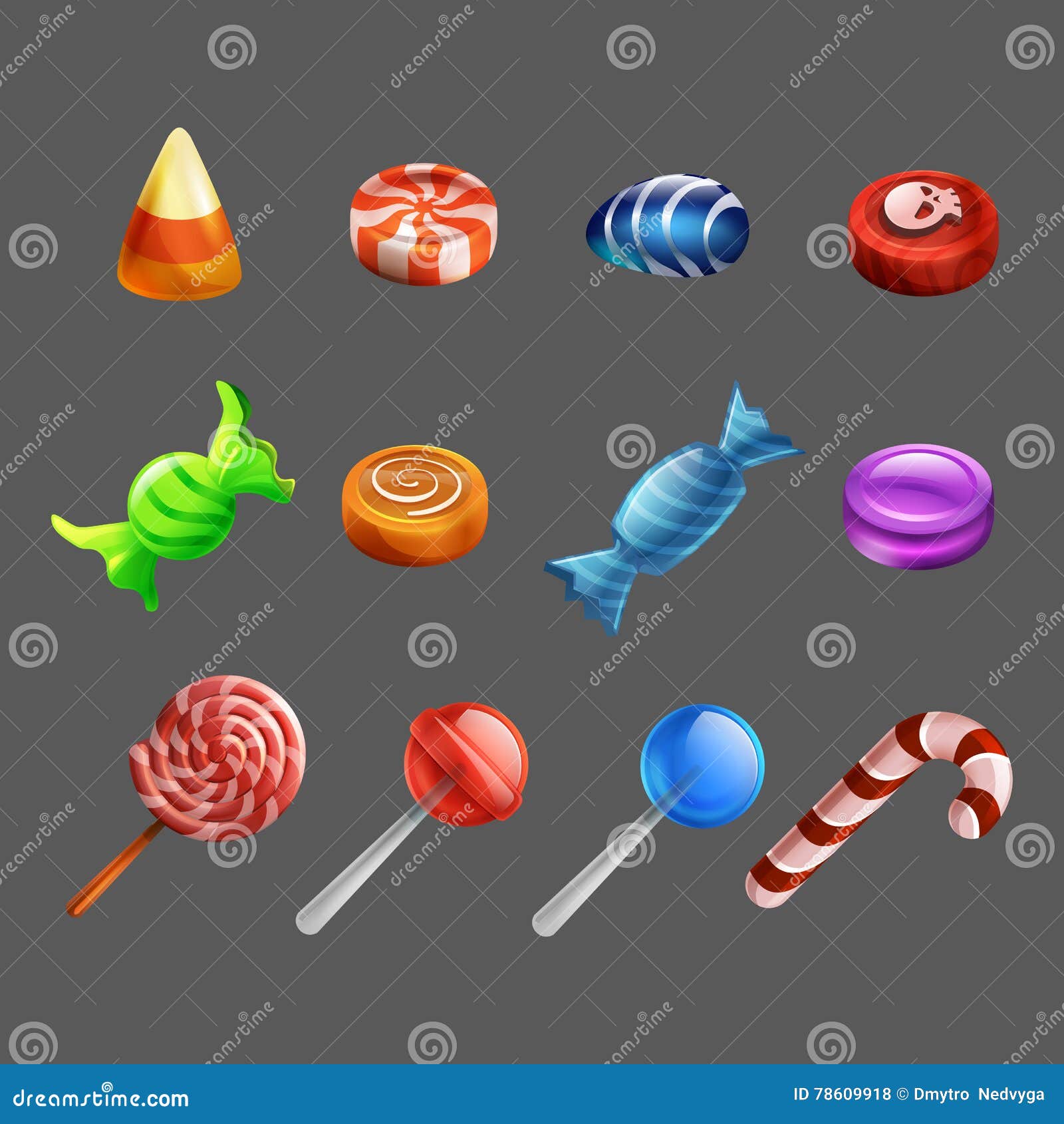 Set of Colorful Sweets and Candies Icons. Stock Vector - Illustration ...