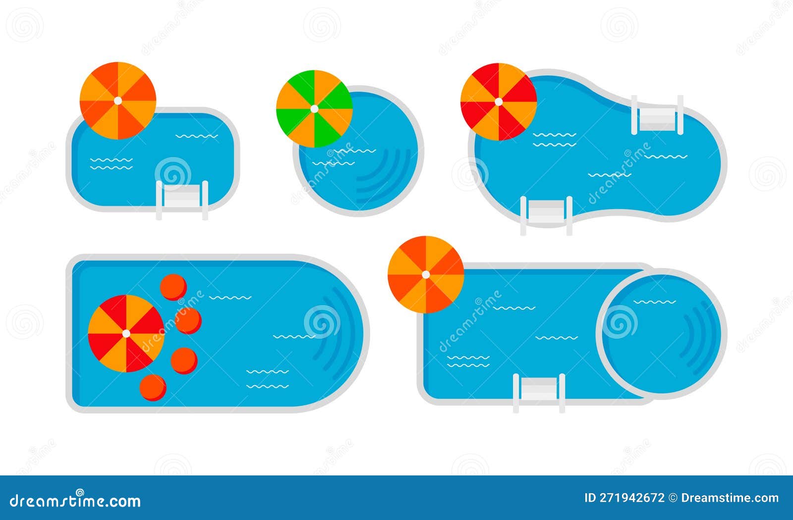 Set of Colorful Swimming Pools Isolated on White. Vector Illustration ...