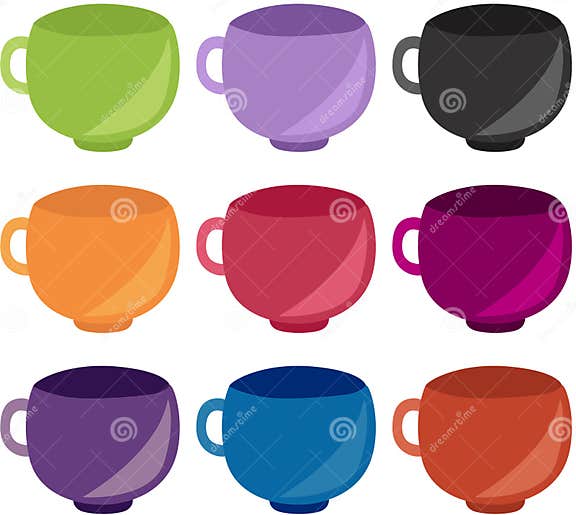 Set of colorful tea cups stock illustration. Illustration of scrapbook ...