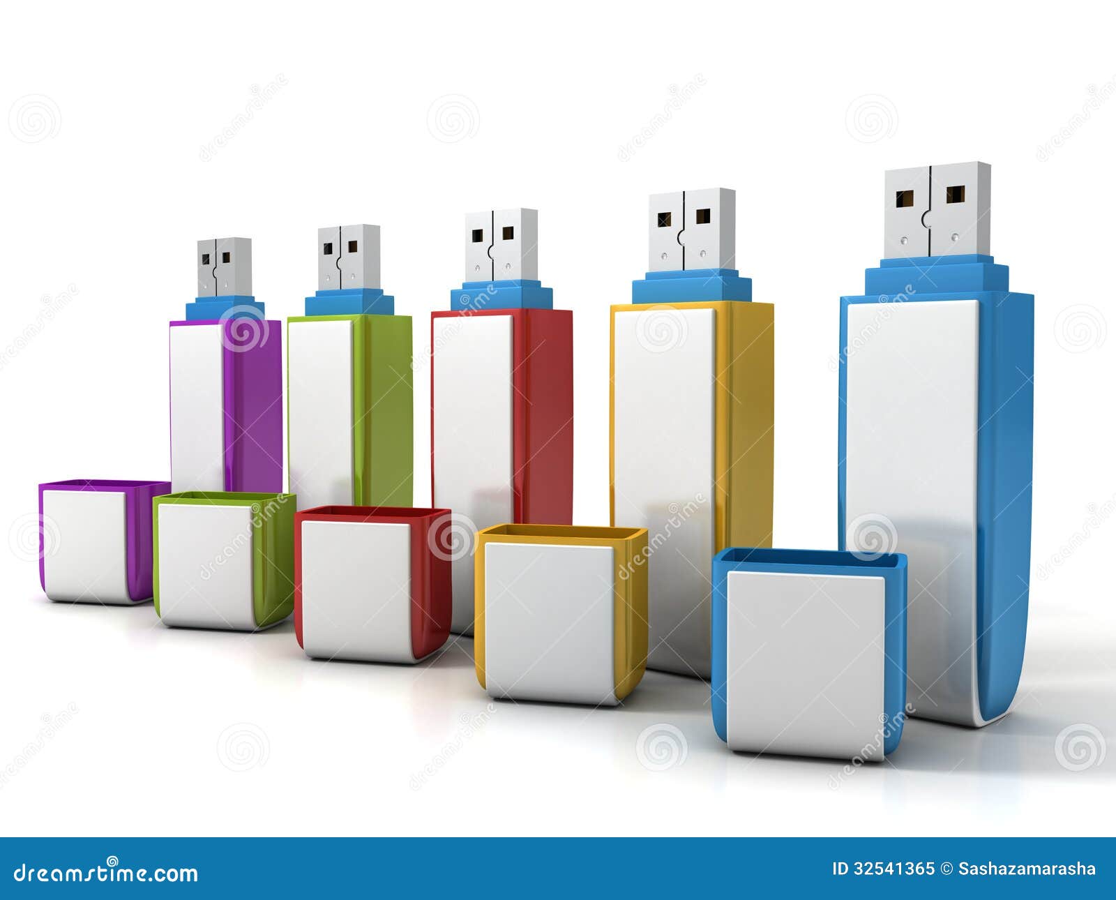 Set of Colorful Usb Flash Drive Memory on White Background Stock ...