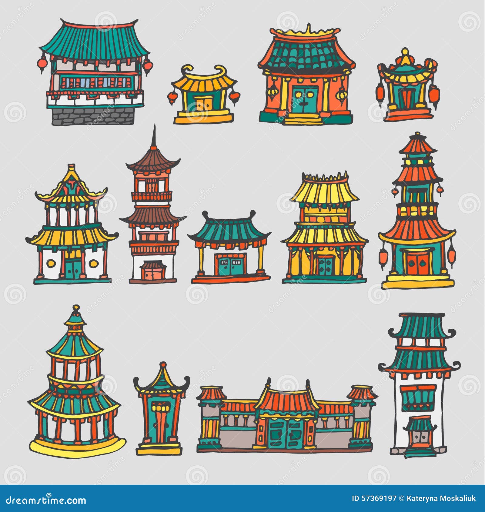Asian Temples Design Cartoon Vector | CartoonDealer.com #160260525