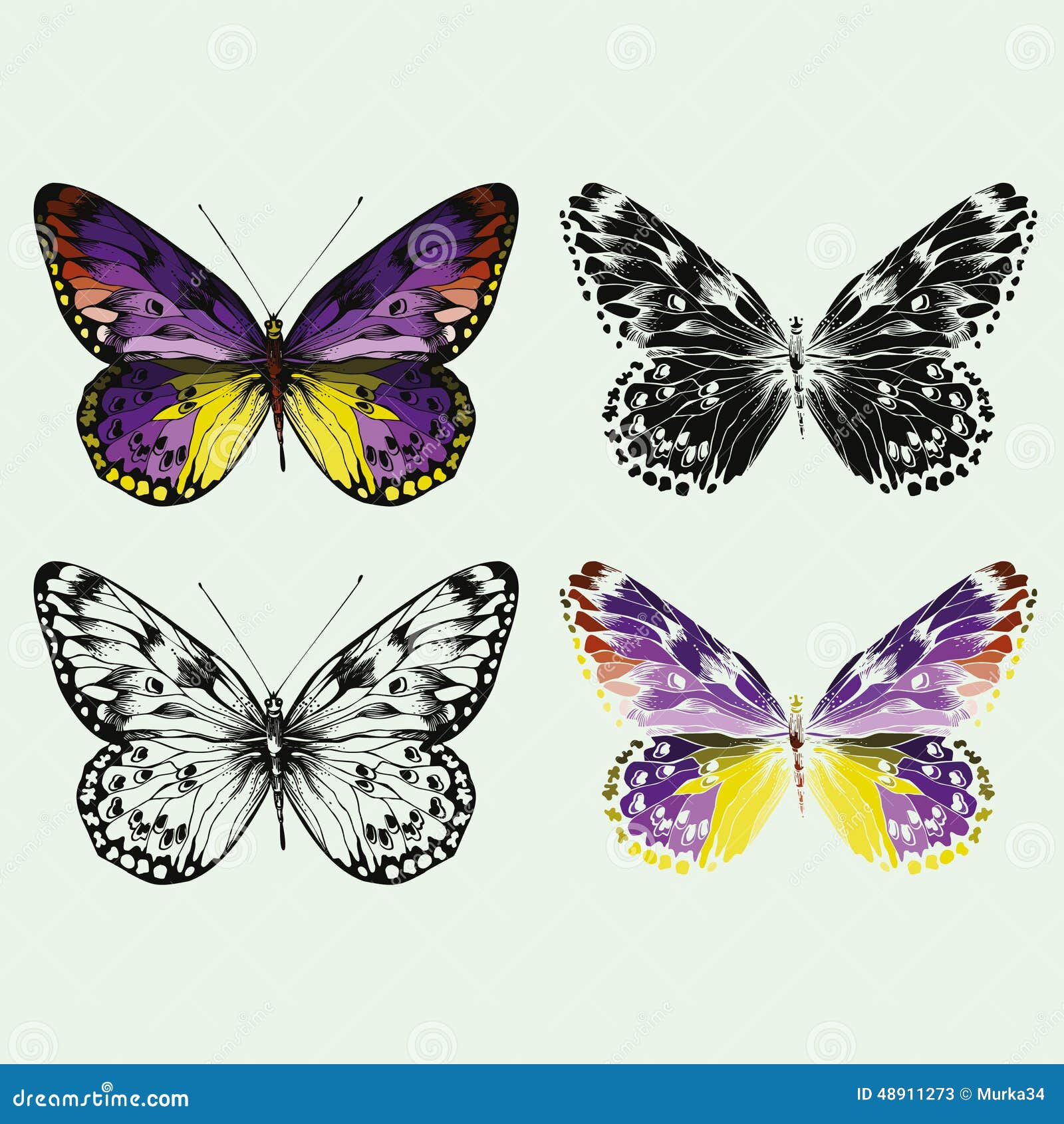 Set of Colorful Vector Butterflies, Hand-drawing. Stock Vector ...