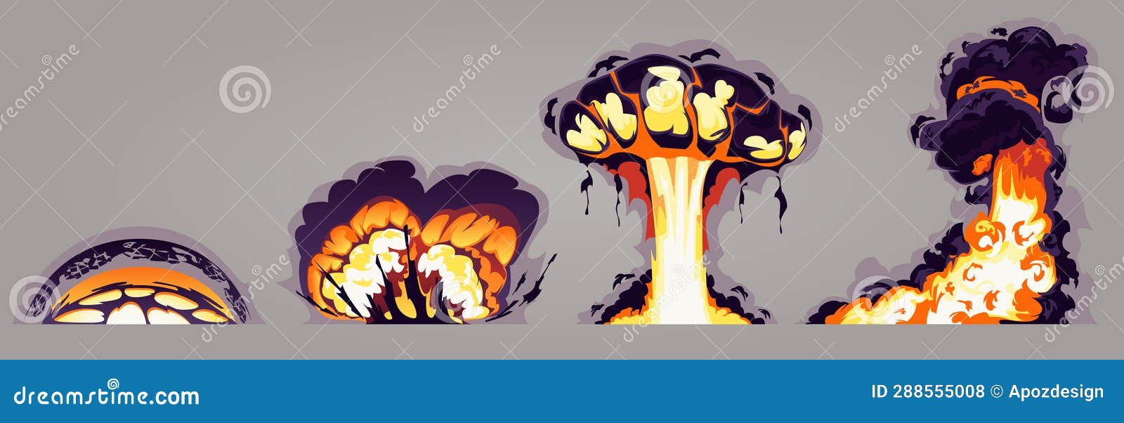 Set of Colorful Vector Explosions. Explosion Timing Animation ...