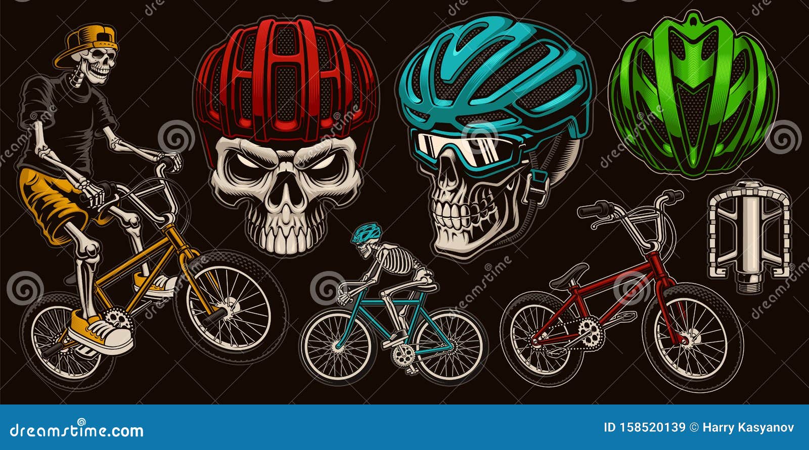 Set of Colorful Vector Illustrations for Bicycle Theme. Stock Vector ...