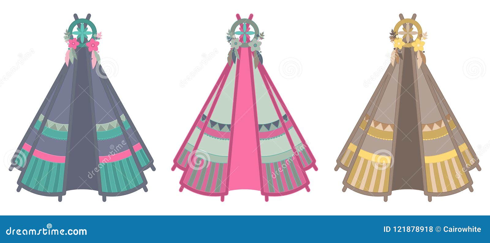 Set of Colorful Vector Teepees Stock Vector - Illustration of bohemian ...