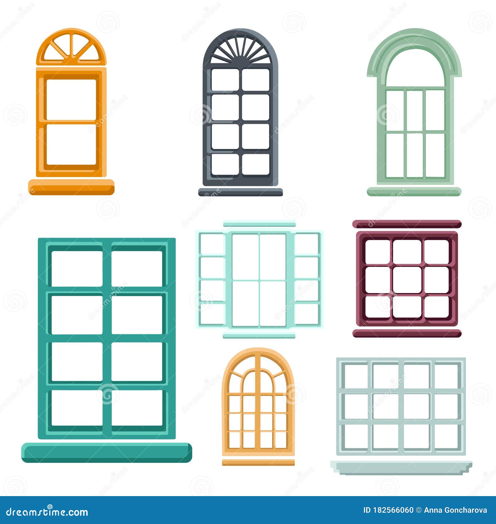 Set of Colorful Vector Windows, Interior and Exterior Stock Vector ...
