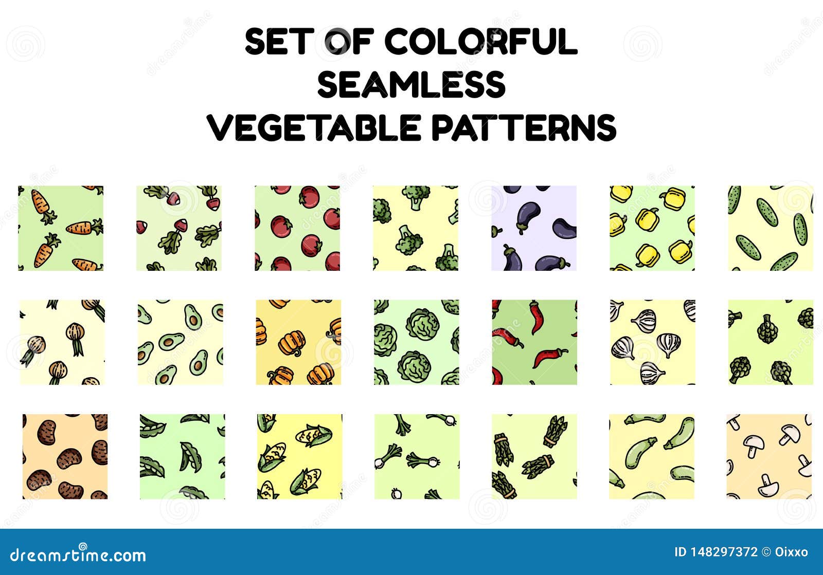 Set of Colorful Vegetables Seamless Patterns. Flat Design Collection of ...
