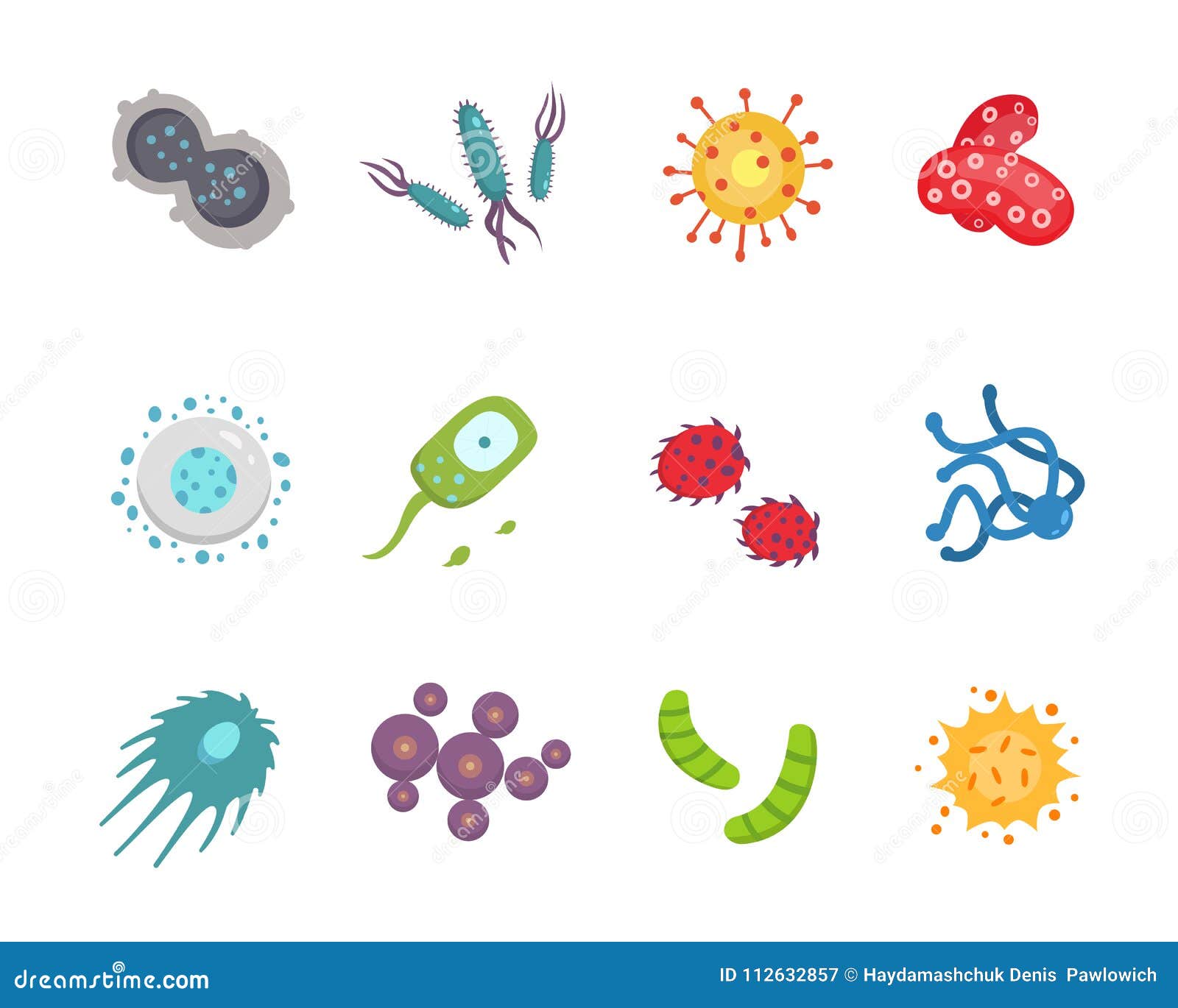 Set Colorful Viruses Vector Illustration. Bacteria And Micro-organisms ...