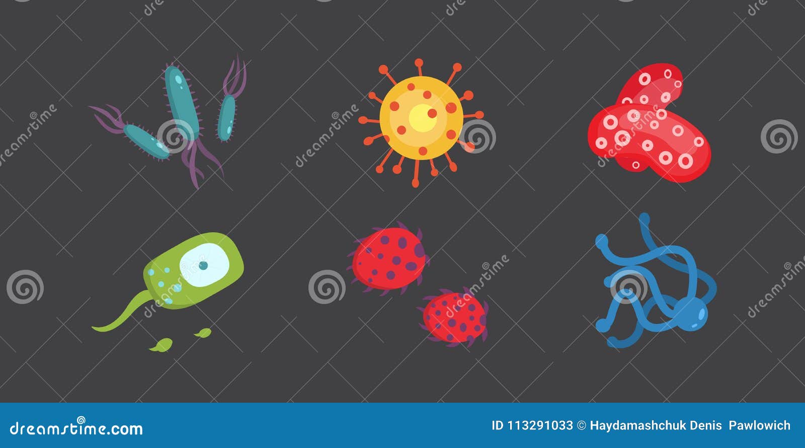Set Colorful Viruses Vector Illustration. Bacteria and Micro-organisms ...